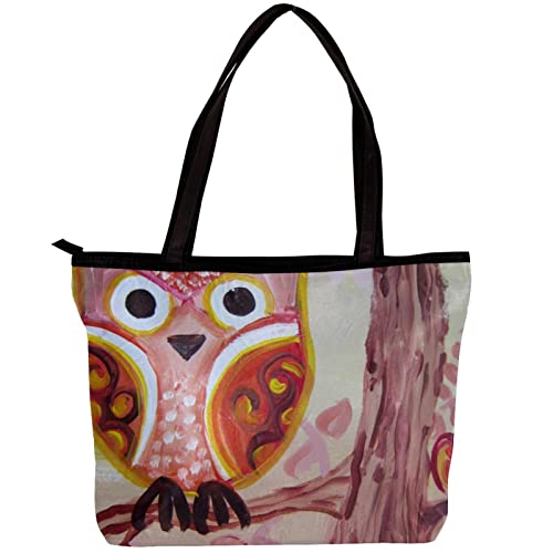Women's Large Size Canvas Shoulder Bag Hobo Crossbody Handbag Casual Tote, Animal Owl on the Tree
