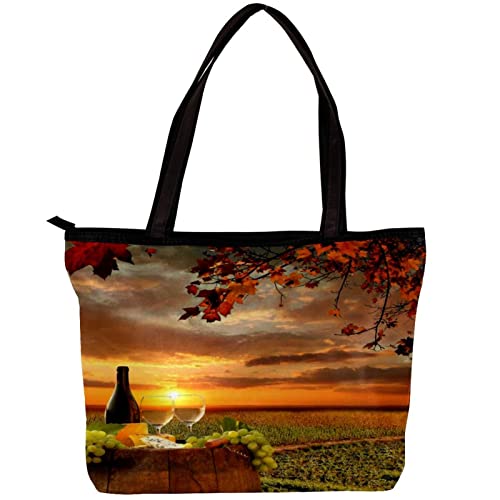 Women's Large Size Canvas Shoulder Bag Hobo Crossbody Handbag Casual Tote, Autumn Landscape Grapes