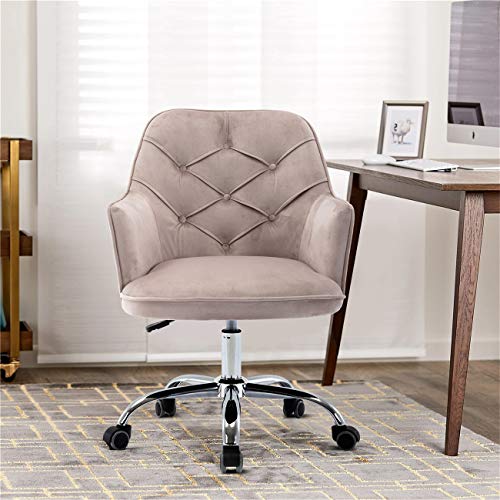 Office Chair, Height Adjustable Retro Swivel Rolling Wheels Leisure Computer Chair with Metal Base, Vanity Chair, Accent Chair for Home Office (Beige)