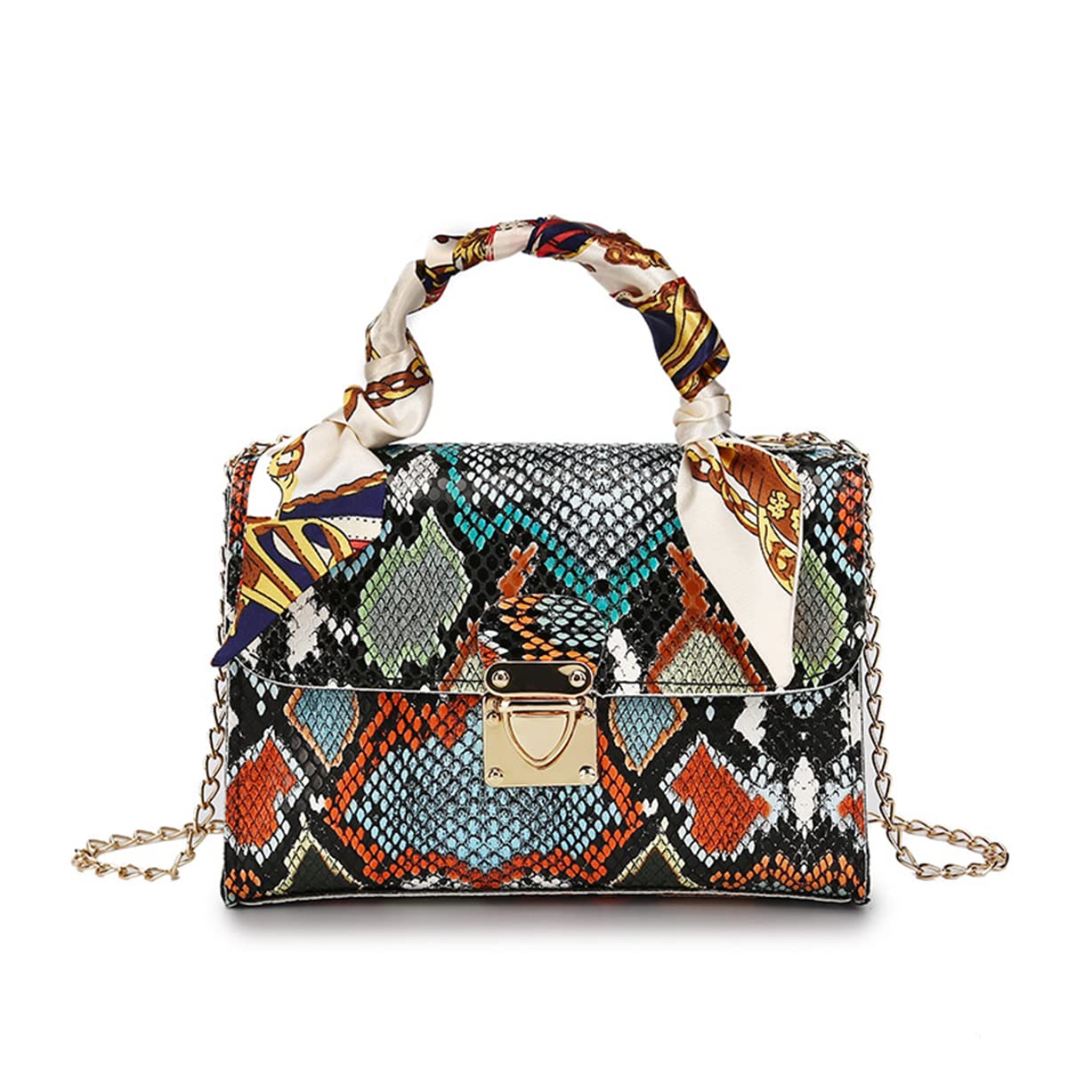 Women's Mixed Color Snakeskin Crossbody Clutch Bag Handbag (Orange Mixed)