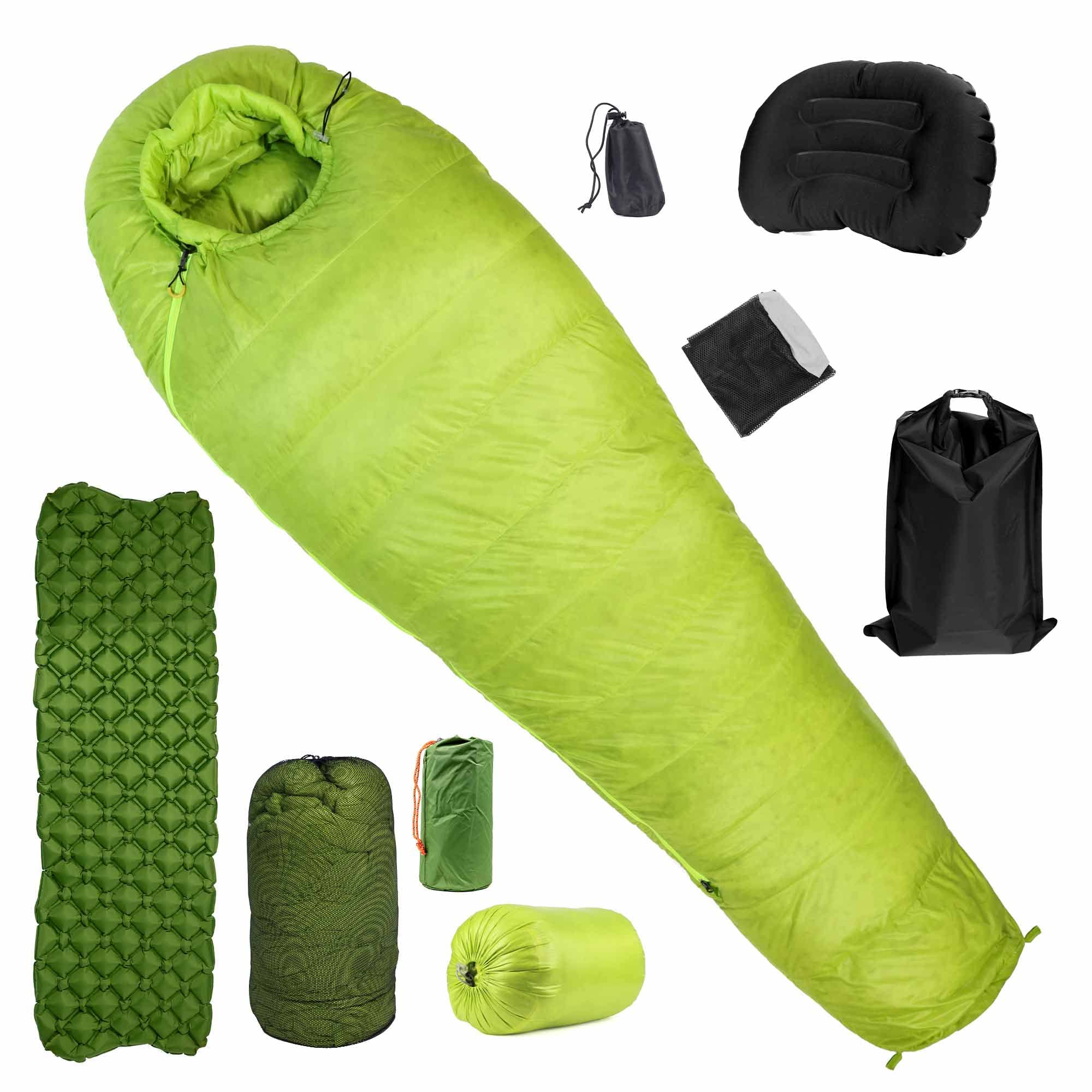 SADIE Sleeping Bag with Pillow Kit - Sleeping Bag for Adults - Camping Sleeping Bags - Hiking Sleeping Bag System - Mummy Sleep Bag - Indoors/Outdoors - w/ 1 Dry Bag & 3 Stuff Sacks Green 700 Fill