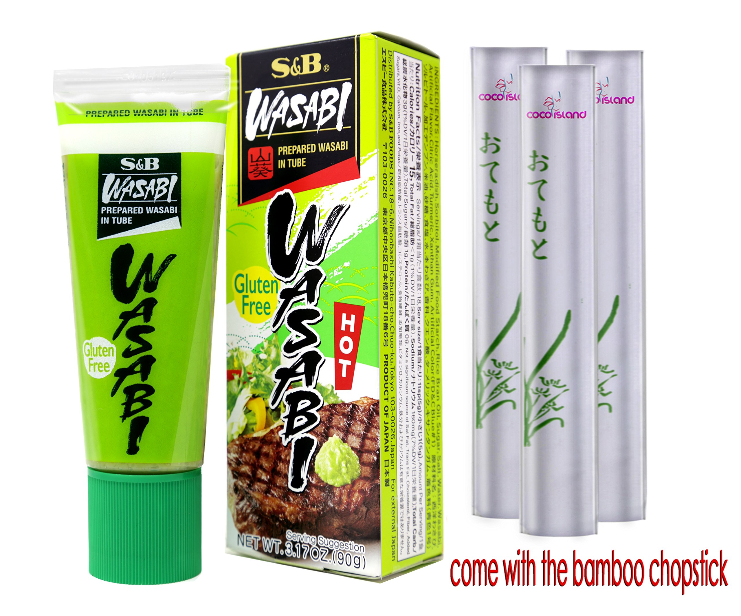 Prepared Wasabi in Tube, Family Size, 3.17 oz (90 g) Plus Bamboo Chopstick (1 Pack)
