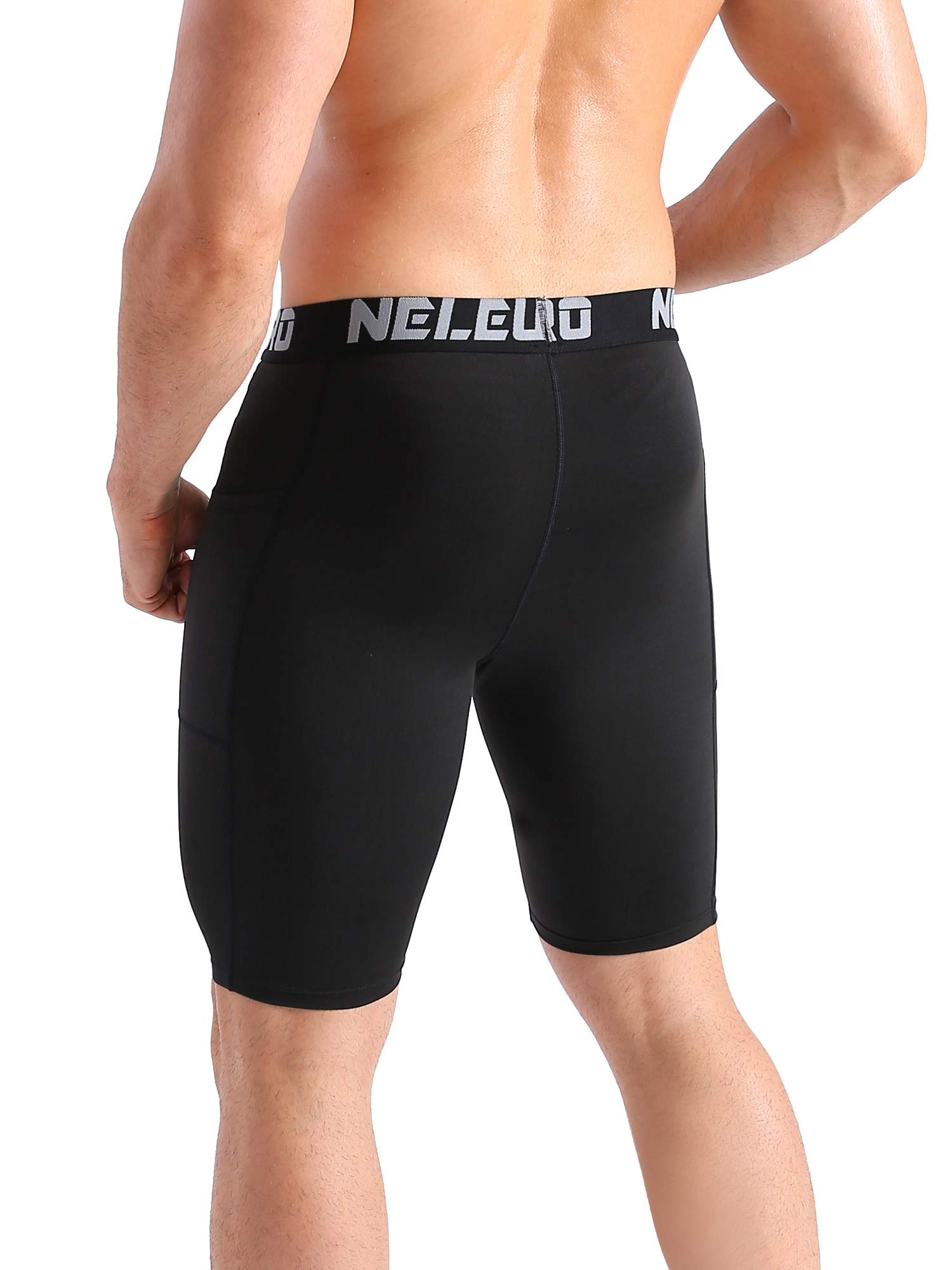 NELEUS Men's 3 Pack Compression Shorts with Pockets Dry Fit Yoga Running Shorts,6063,Black/Blue/Red,US M,EU L