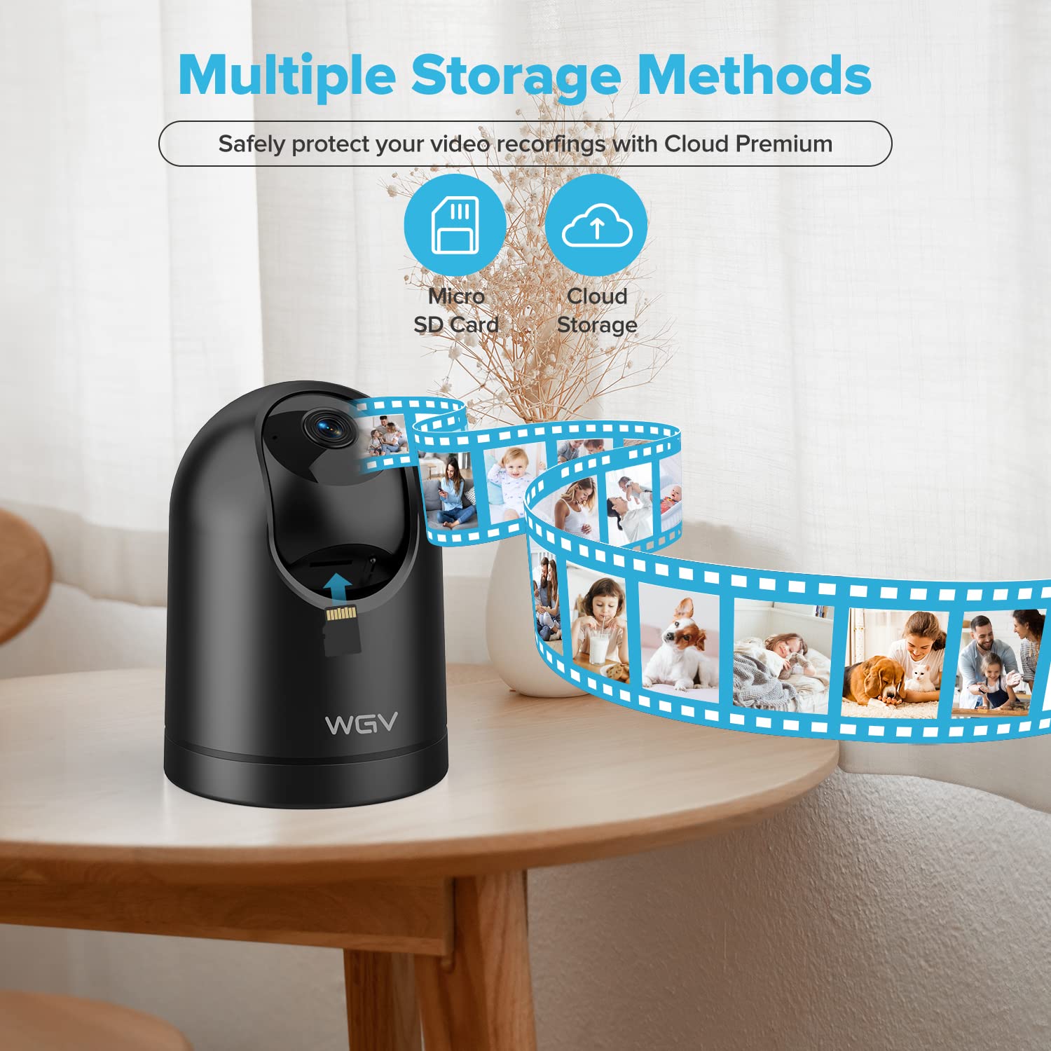 WGV Security Camera -2K Cameras for Home Security with Smart Motion Dection, Night Vision, Two-Way Audio,Cloud & SD Card Storage,Work with Alexa, Ideal Indoor Camera for Baby Monitor/Pet Camera