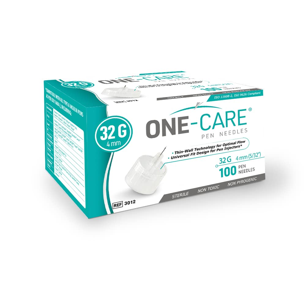 MediVena ONE-CARE Pen Needles 32G x 4 mm (5/32ββ), 100/bx, Ultra-Thin for Comfortable Insulin Injection