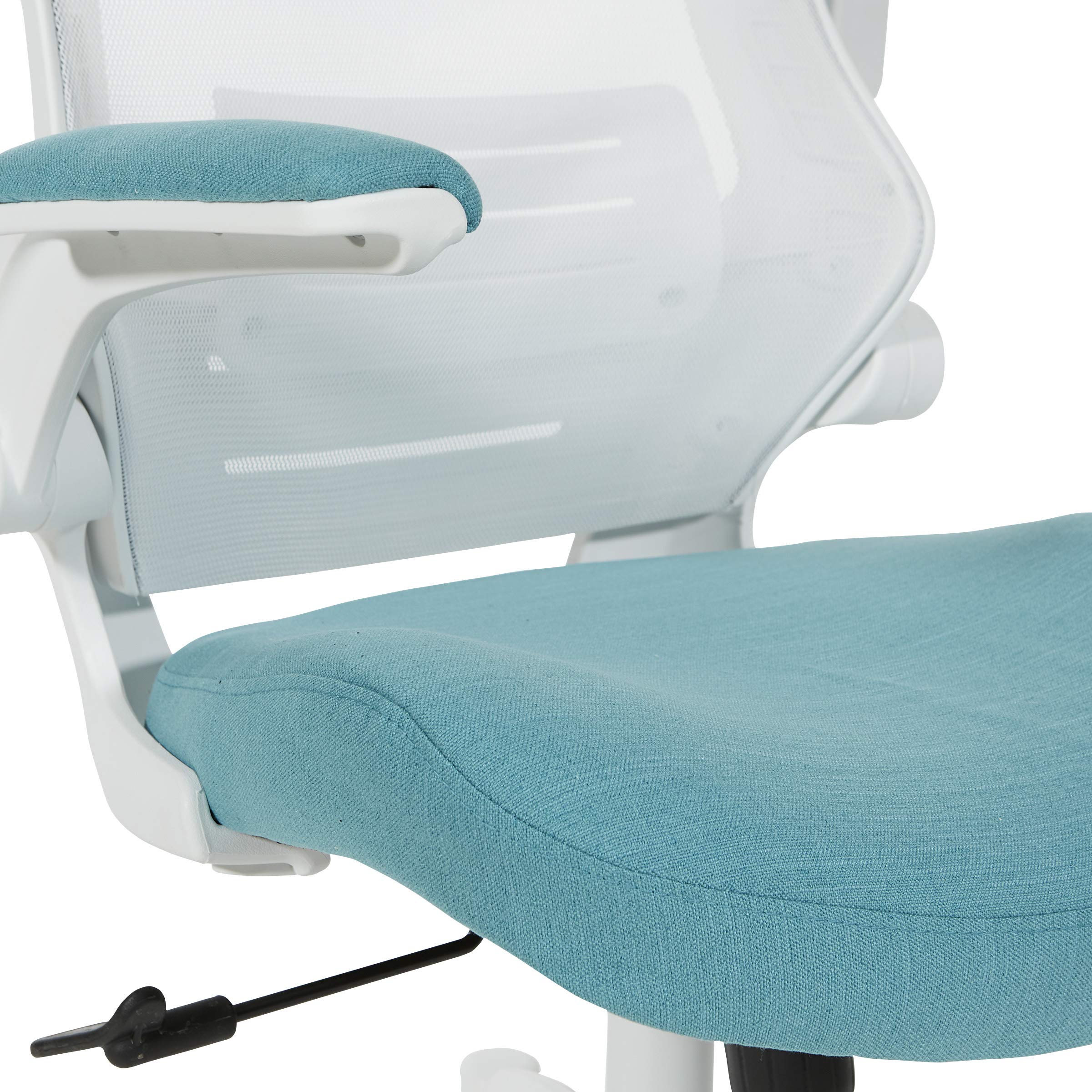 Office Star Ventilated White Screen Back Manager's Office Chair with Padded Color Flip Arms with White Nylon Base, Linen Turquoise Fabric