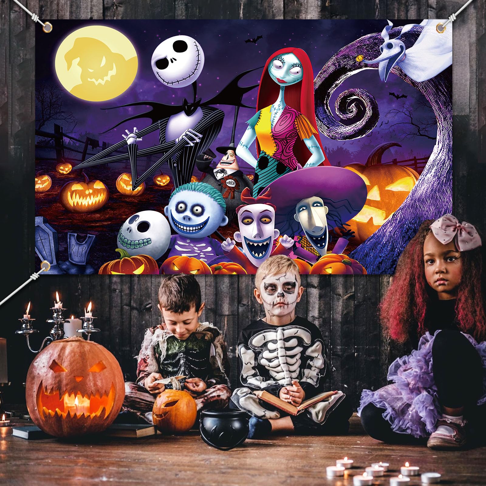 Nightmare Party Supplies, Halloween Party Backdrop Decoration Skull Ghost Pumpkin Background Banner for Trick or Treat Halloween Party Supplies