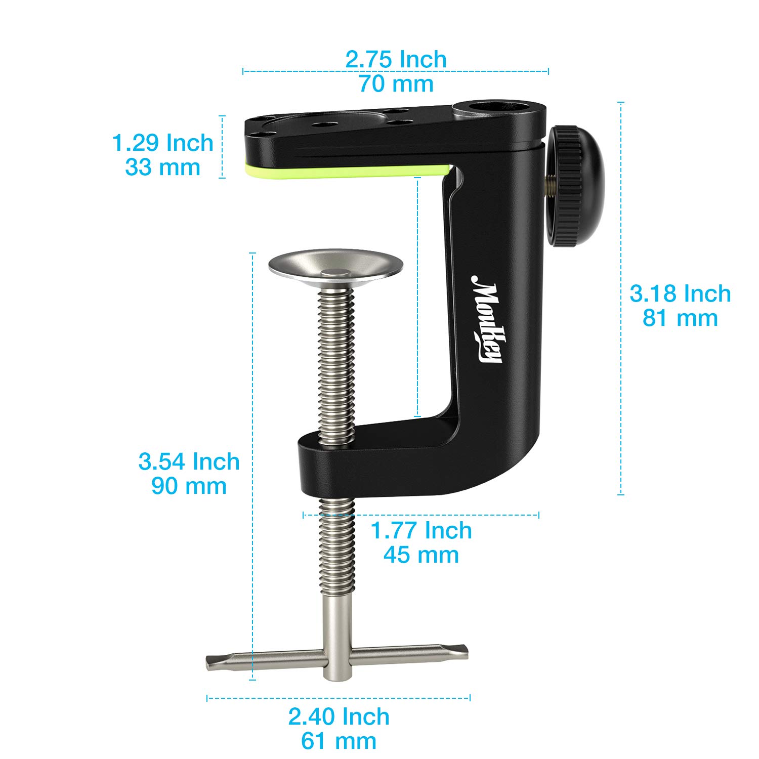 Moukey 2 PCS C Shape Desk Table Mount Clamp For Microphone Mic Suspension Boom Scissor Arm Stand Holder with Adjustable Screw, Fits up to 1.97"/5cm Desktop Thickness
