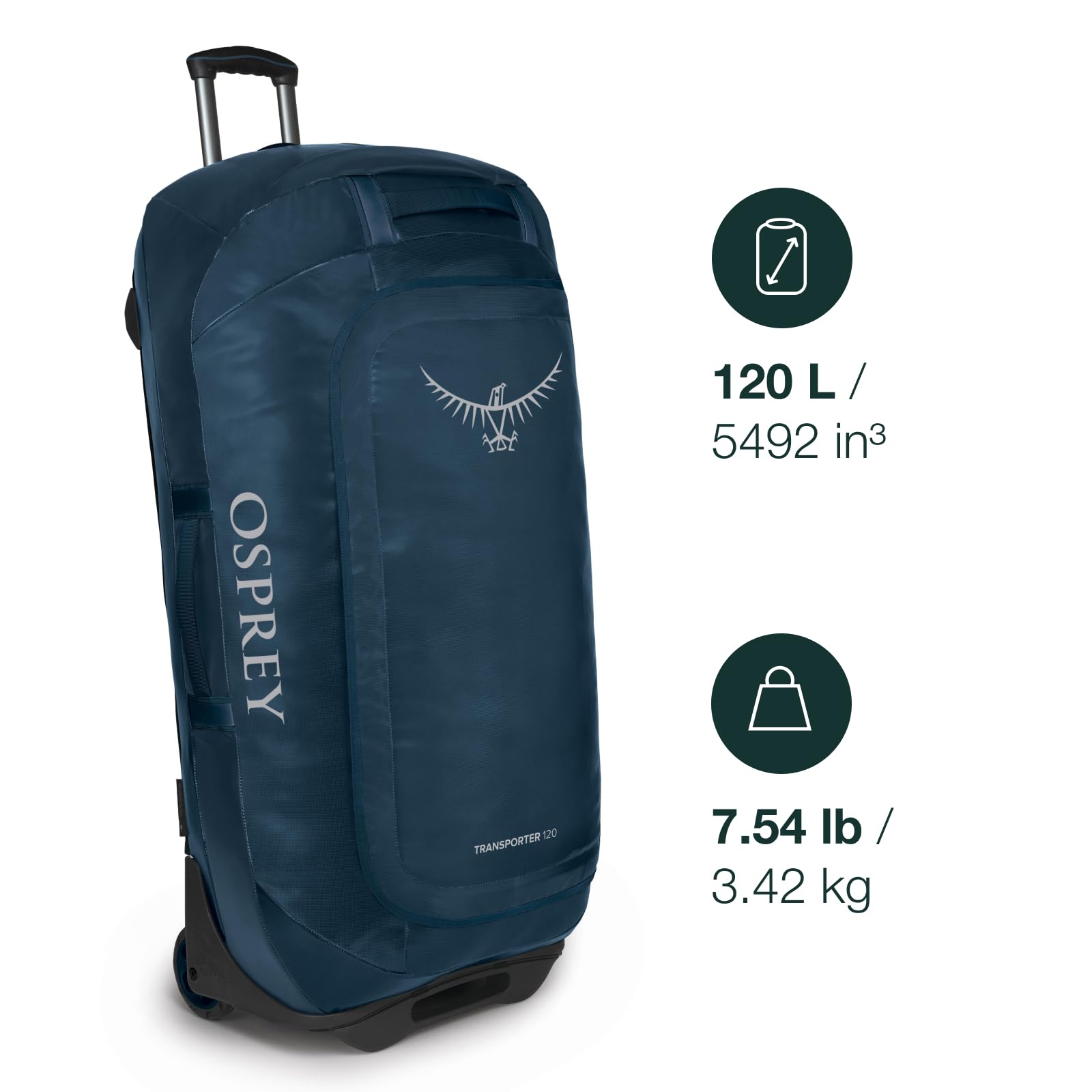 Osprey Transporter 120L Wheeled Travel Duffel Bag, Venturi Blue