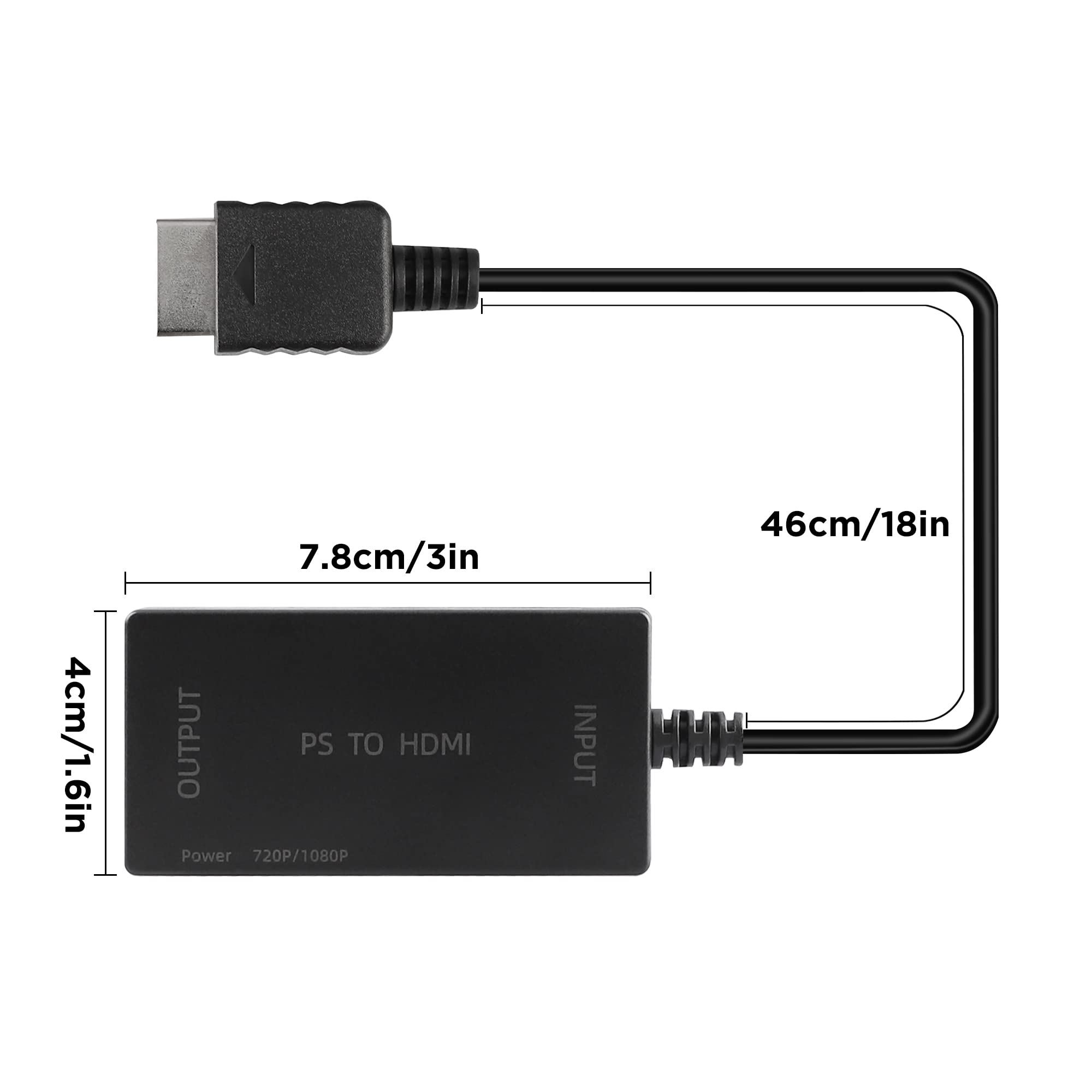 Xahpower PS2 to HDMI Adapter Converter, HDMI Link Cable Support 16:9/4:3 and HD 1080P Display for Sony Playstation 1/ Playstation 2/ Playstation 3(Plug and Play)