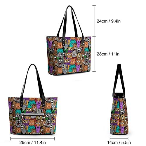 Womens Handbag Cats And Dogs Animal Leather Tote Bag Top Handle Satchel Bags For Lady