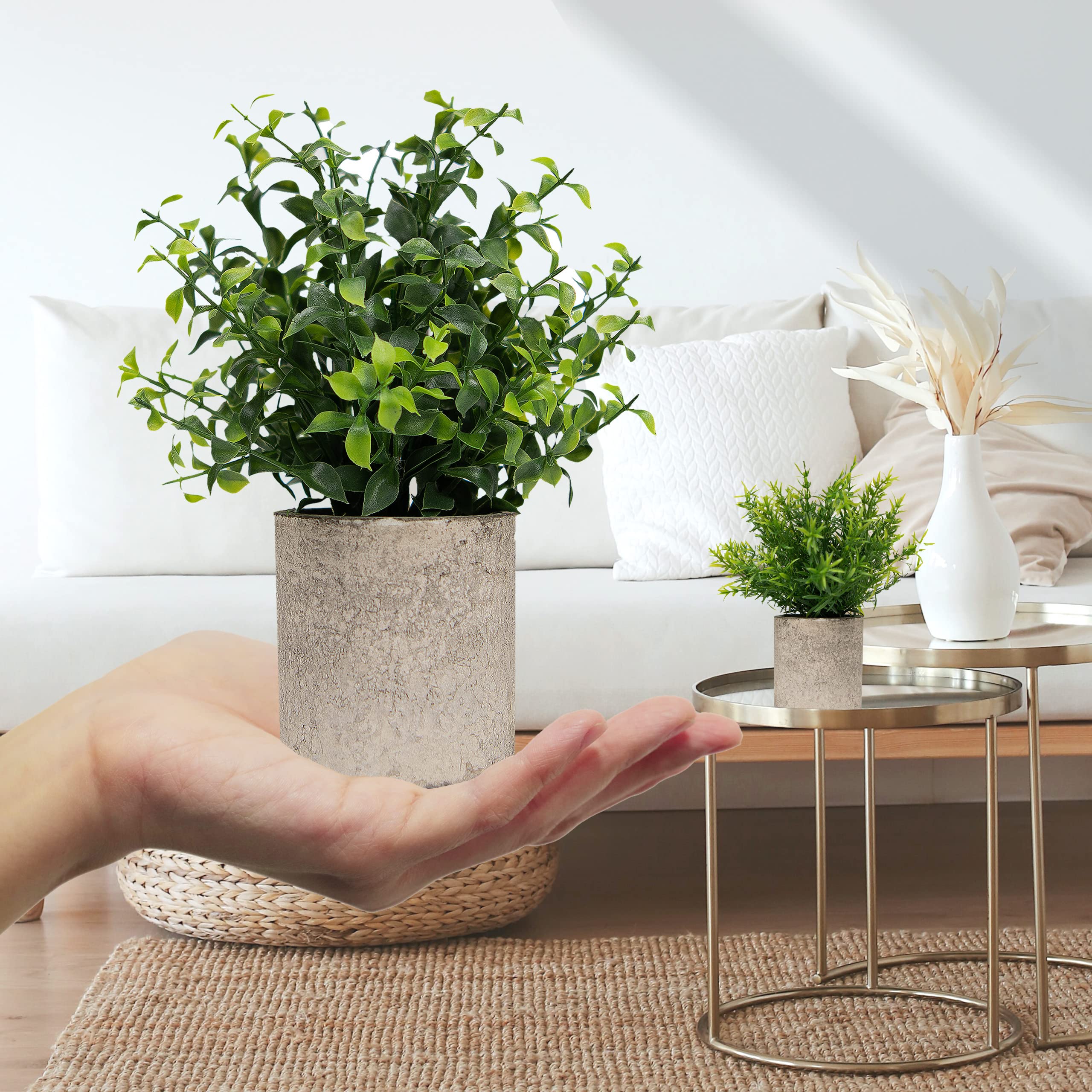 Modern Farmhouse Decor Small Fake Plants (2 Piece Plant Decor 9" Tall Artificial Plants) Great Mantle Decor Office Decor Women Table Centerpieces Dining Room Desk Decor Rustic Bathroom Decor