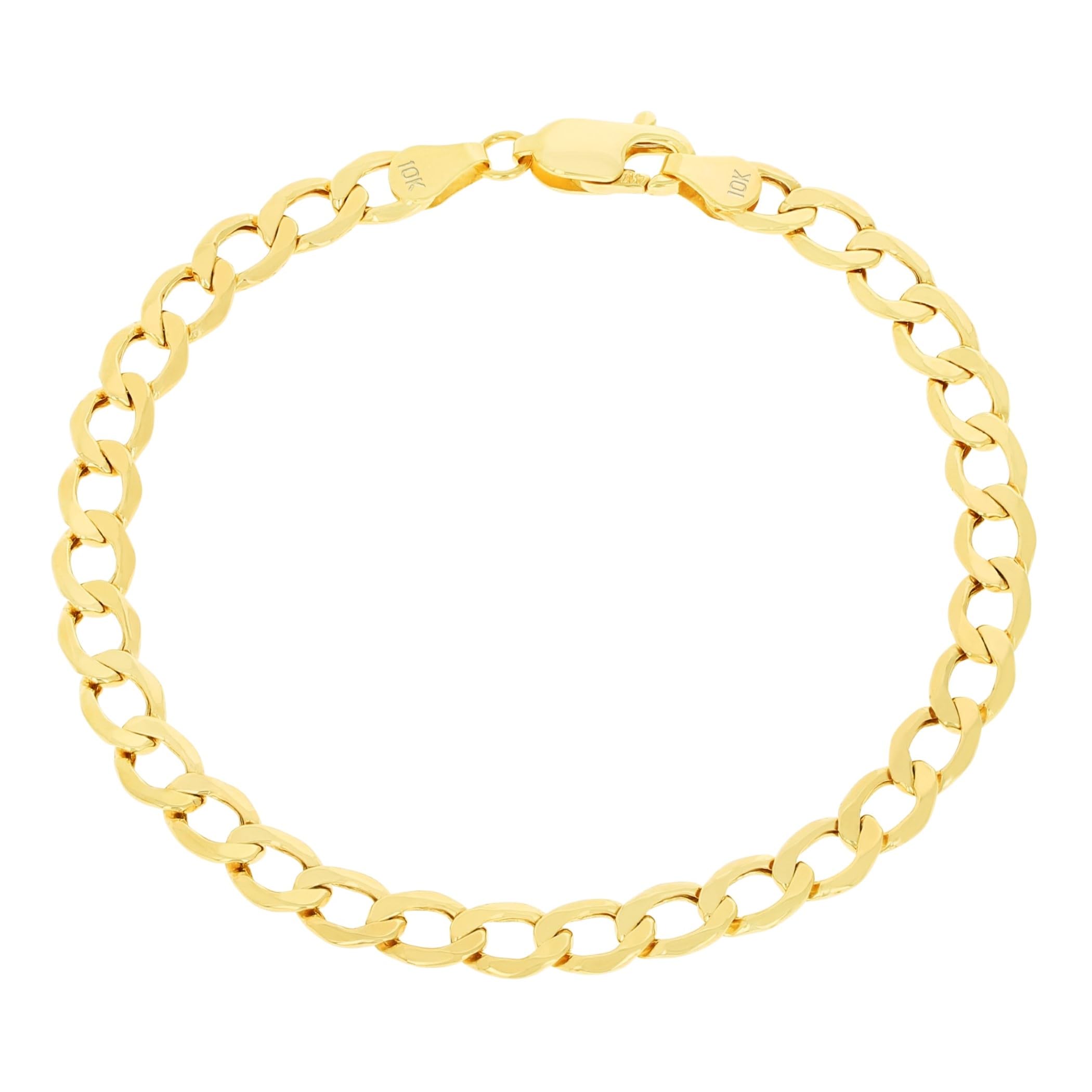 Nuragold 10k Yellow Gold 5.5mm Cuban Curb Link Chain Bracelet, Mens Womens Jewelry 7" 7.5" 8" 8.5" 9"