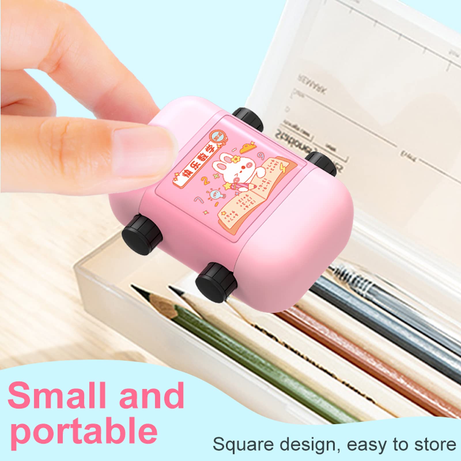 Teaching Stamps for Kids,2 in 1 Math Practice Stamps Within 100,Addition and Subtraction Dual Head Smart Math Roller Stamp,Math Learning Toy for Preschool Kindergarten Classroom Supplies Pink