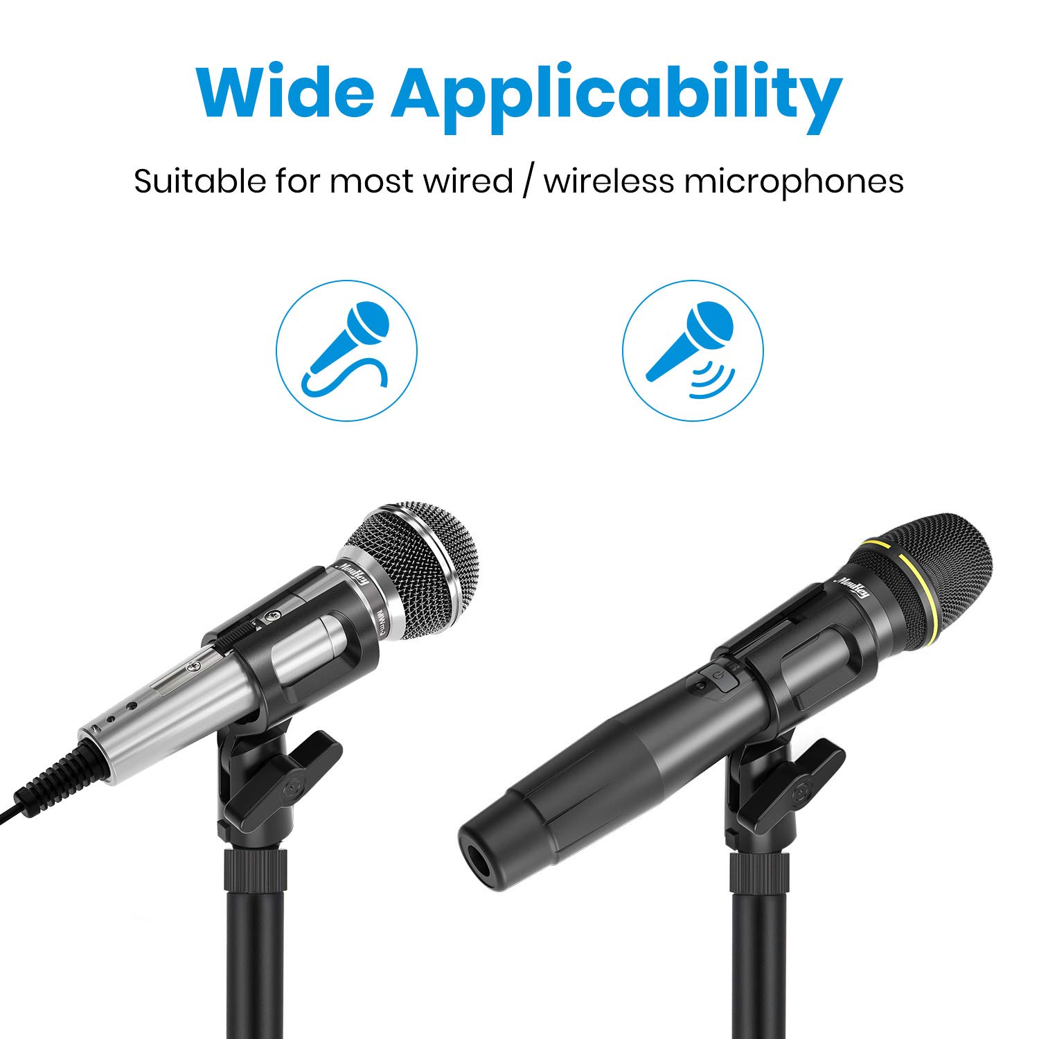 Moukey Microphone Stand, Universal Mic Stand with Heavy Duty Metallic Round Base, Height Adjustable (39.9'' to 70'') Floor Mic Stand with Mic Holder for Singing, Karaoke, Speech, Stage