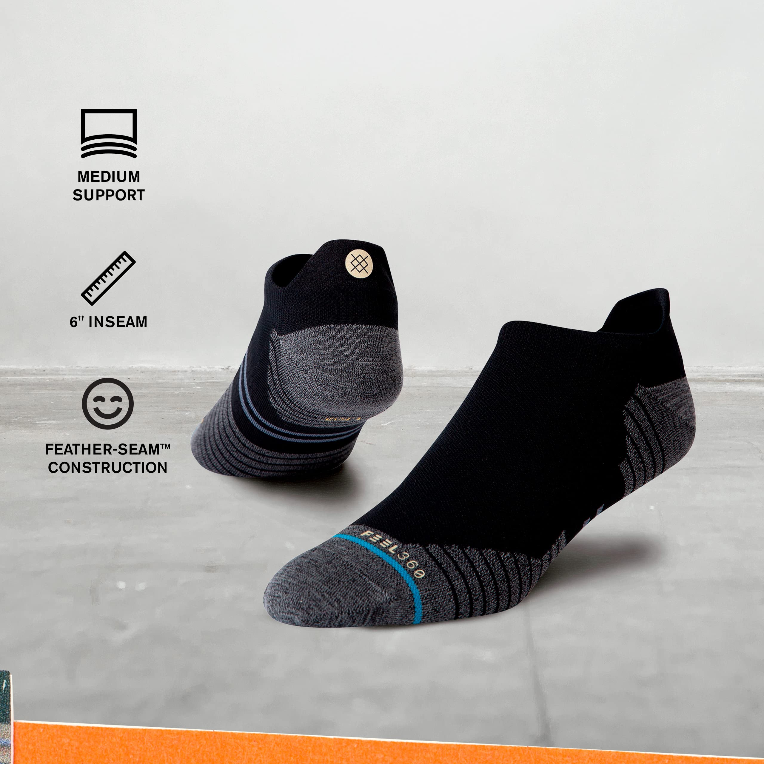 Stance Heat Tab Ultralight Run Sock Washed Black LG (US Men's Shoe 9-13, Women's Shoe 11-14)