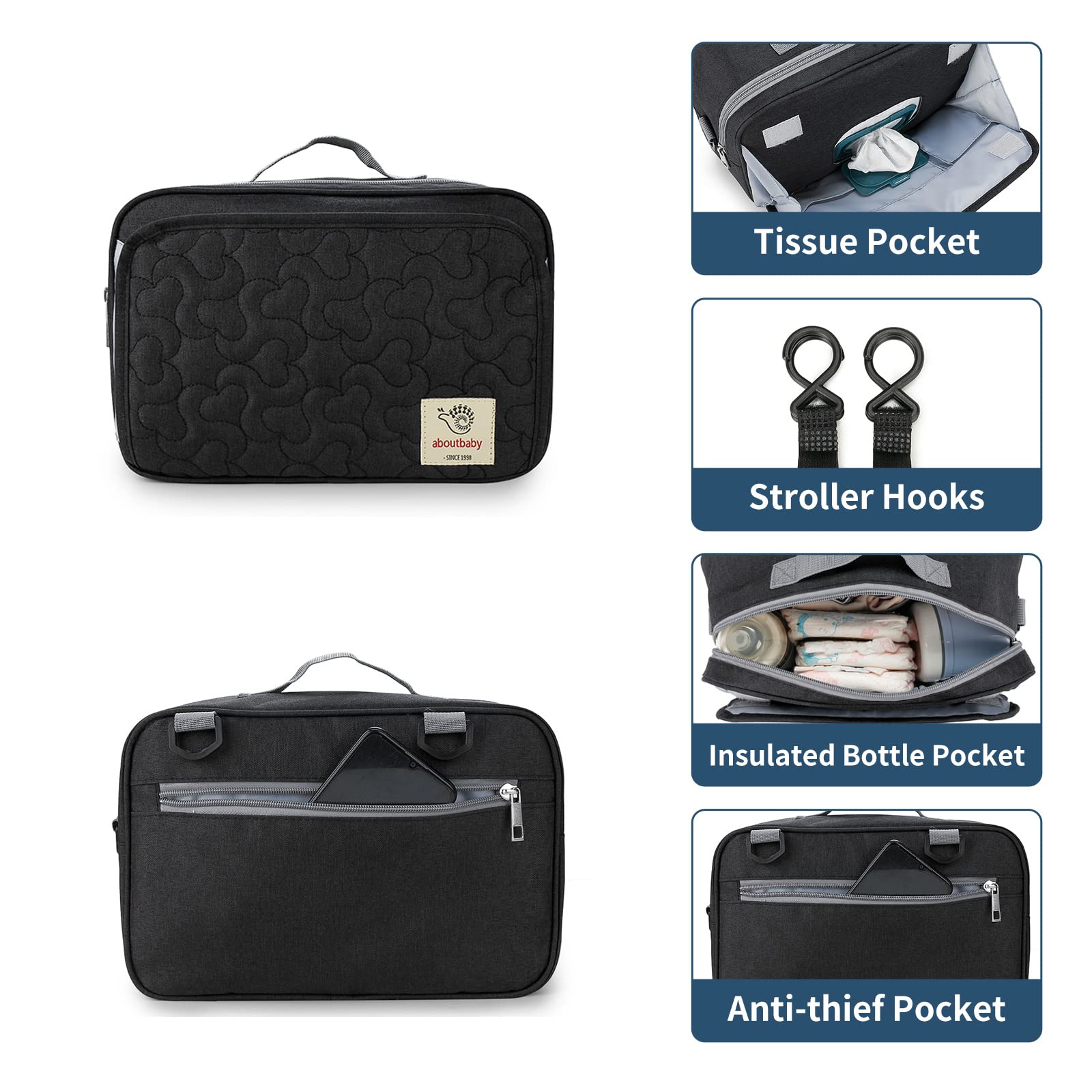 TRENDPLAY Small Diaper Bag Stroller Bag Diaper Organizer Caddy for Diapers with Insulated Pocket, Stroller Straps and Adjustable Shoulder Strap,Universal Fit Most Strollers, Gray