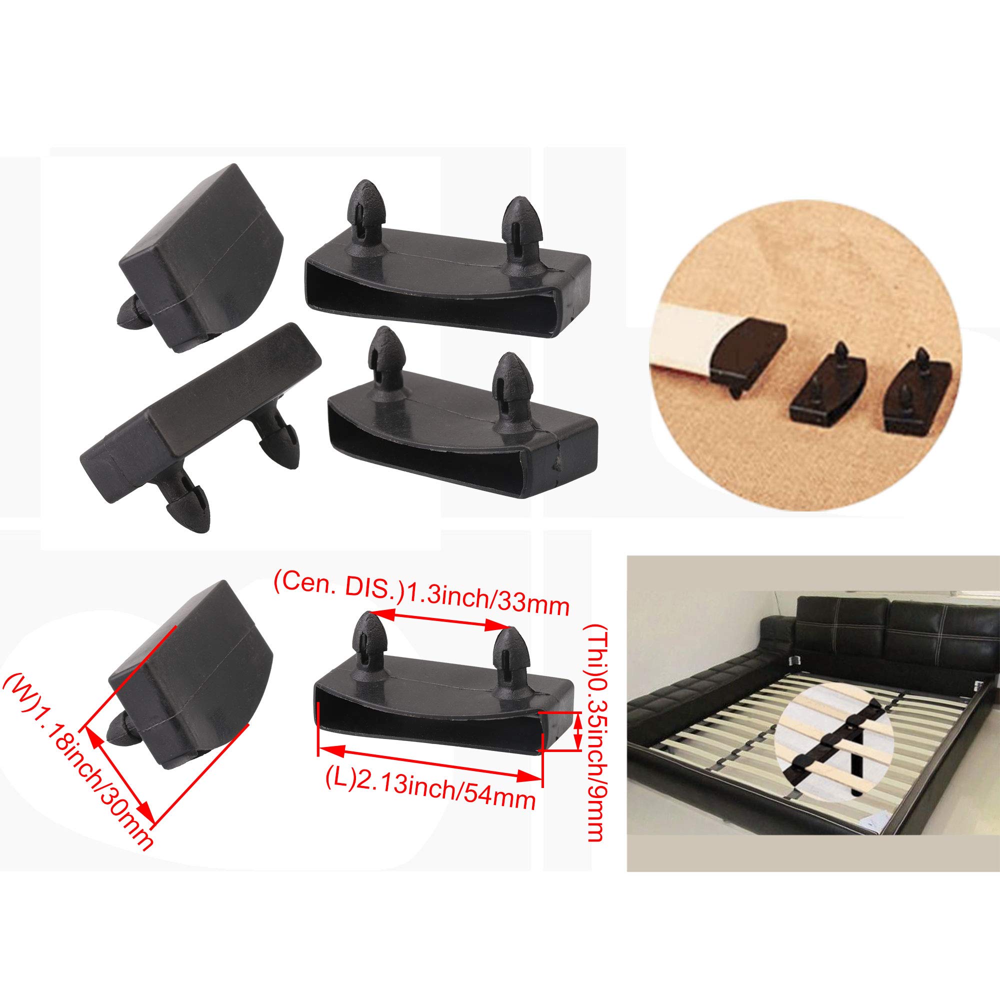 RDEXP 50Pcs Plastic Bed Slat End Caps Holders Replacement for Holding and Securing 5.4x0.9cm Wooden Slats Bed Base Black
