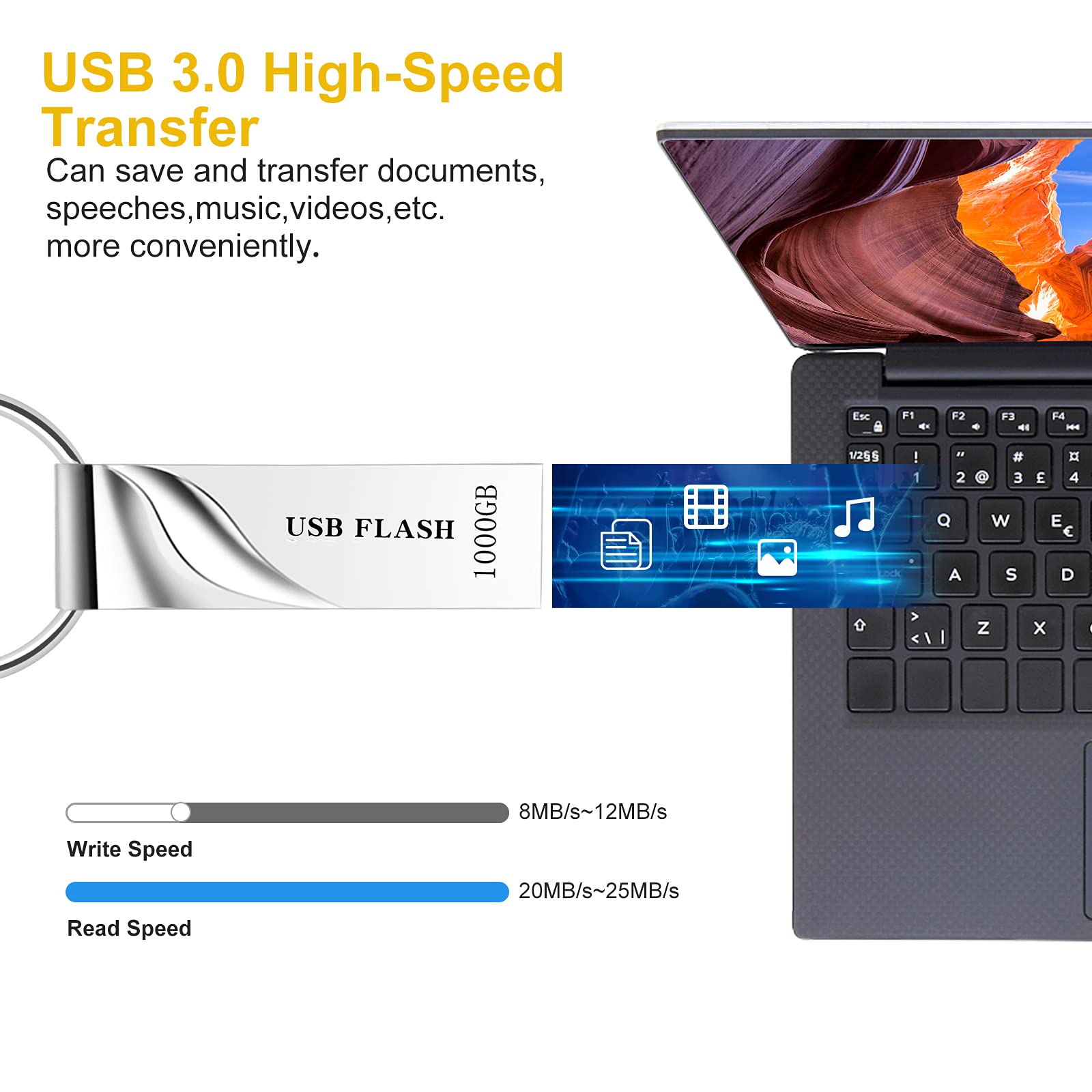 wedcook 1TB USB Flash Drive Waterproof Shockproof USB 3.0 Thumb Drive 1000GB High Speed USB Drive Metal Pen Drive Mini Memory Stick with Keychain for Data Storage and Backup