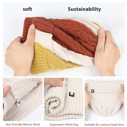Women's Winter Beanie Hats Scarf Touchscreen Gloves for women men Warm Set Cable Knit Slouchy Cap with Fleece Lined (KHAKI)