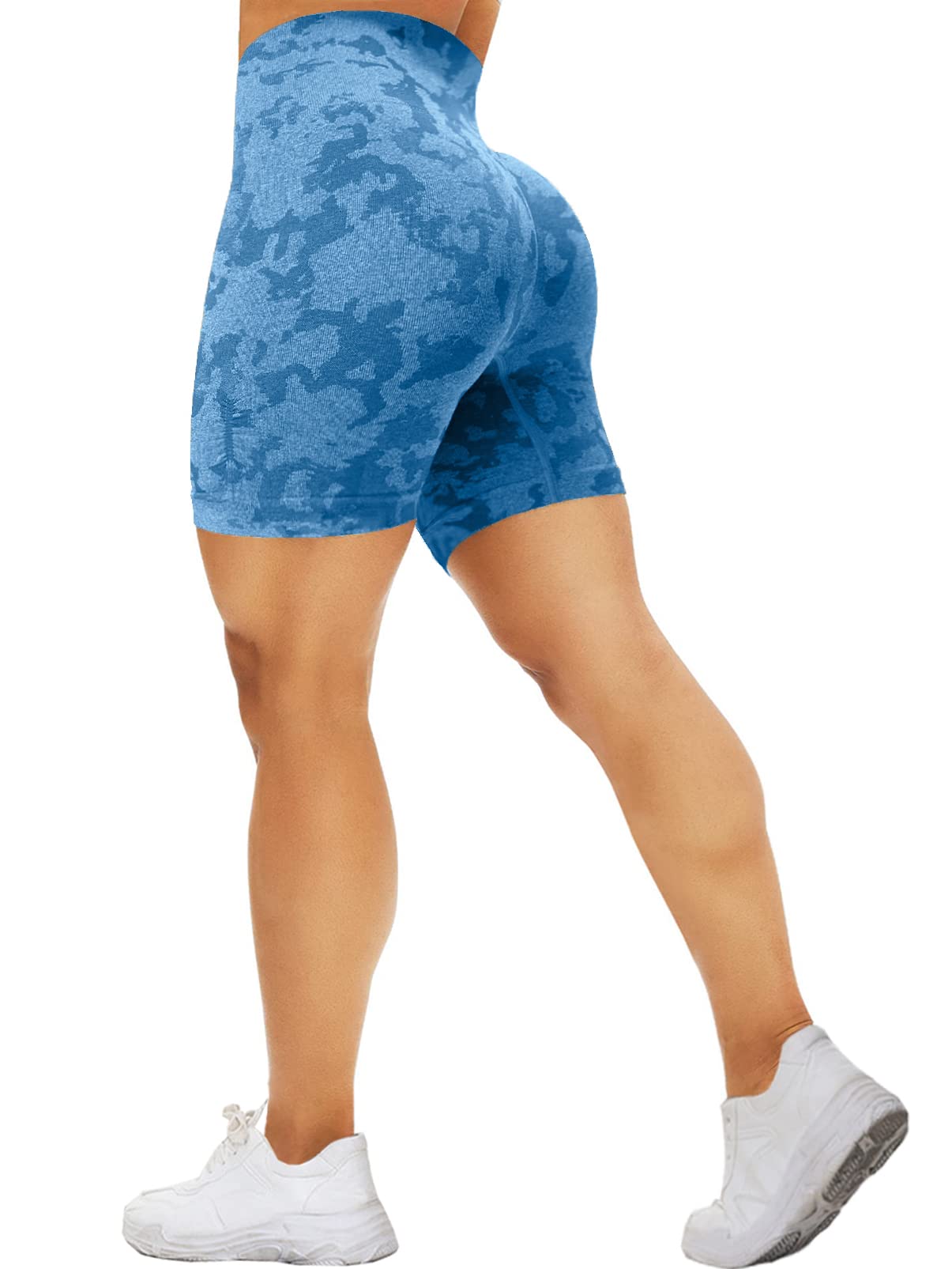 SENBAN Seamless Shorts for Women High Waisted Booty Camo Running Workout Yoga Cycling Shorts Sky Blue M