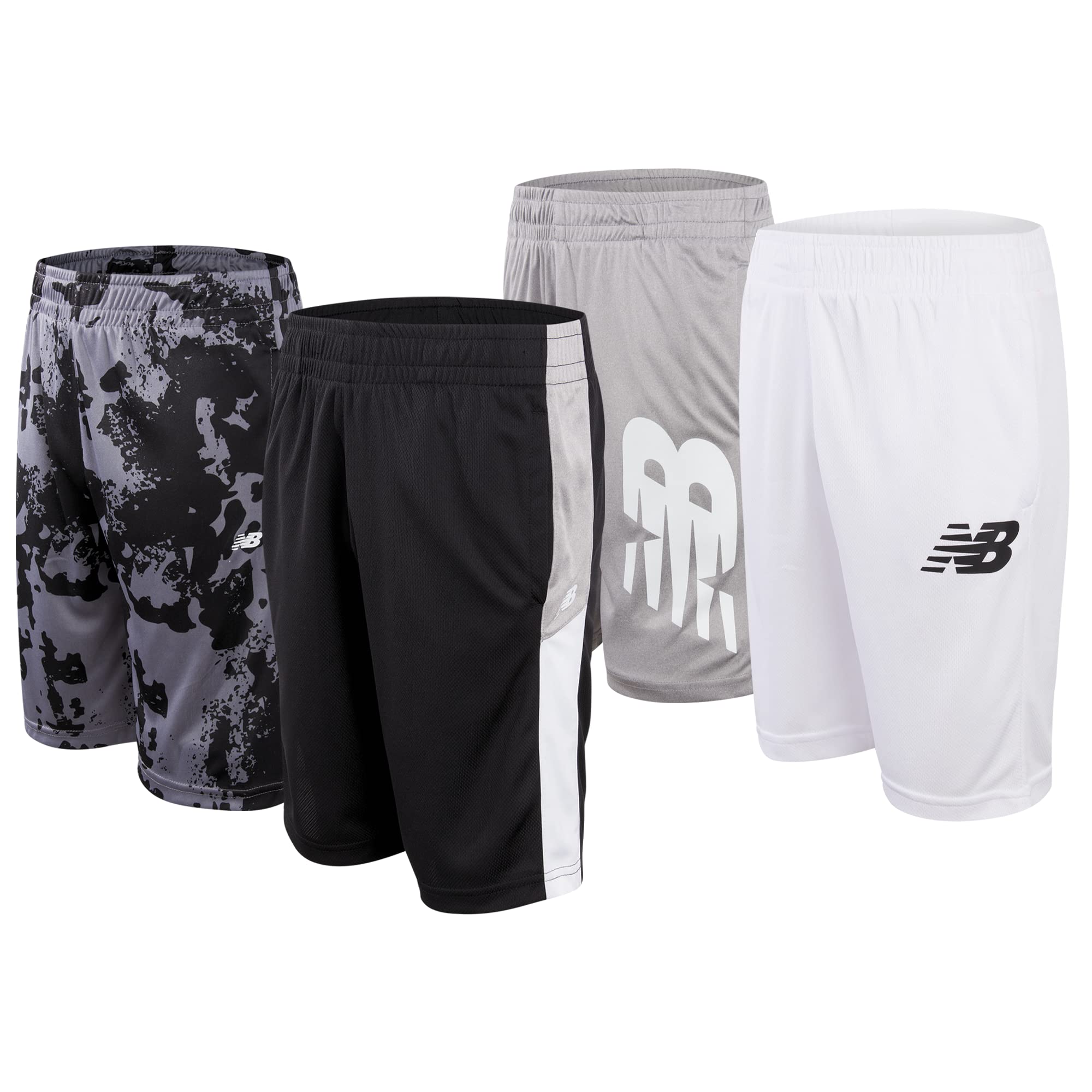New Balance Boys’ Active Shorts - 4 Pack Performance Mesh Boys Basketball Shorts - Workout Gym Shorts for Boys (4-20), Size 10-12, Black/Black Tie Dye
