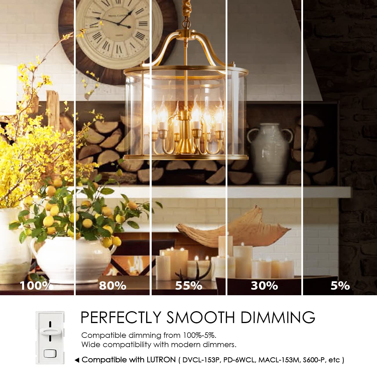 LVWIT Flame Tip LED Filament Bulb Candelabra E26 Base Dimmable 4.5W (60W Equivalent) B11 Chandelier Candle Light Bulb,2700K Warm White 6-Pack