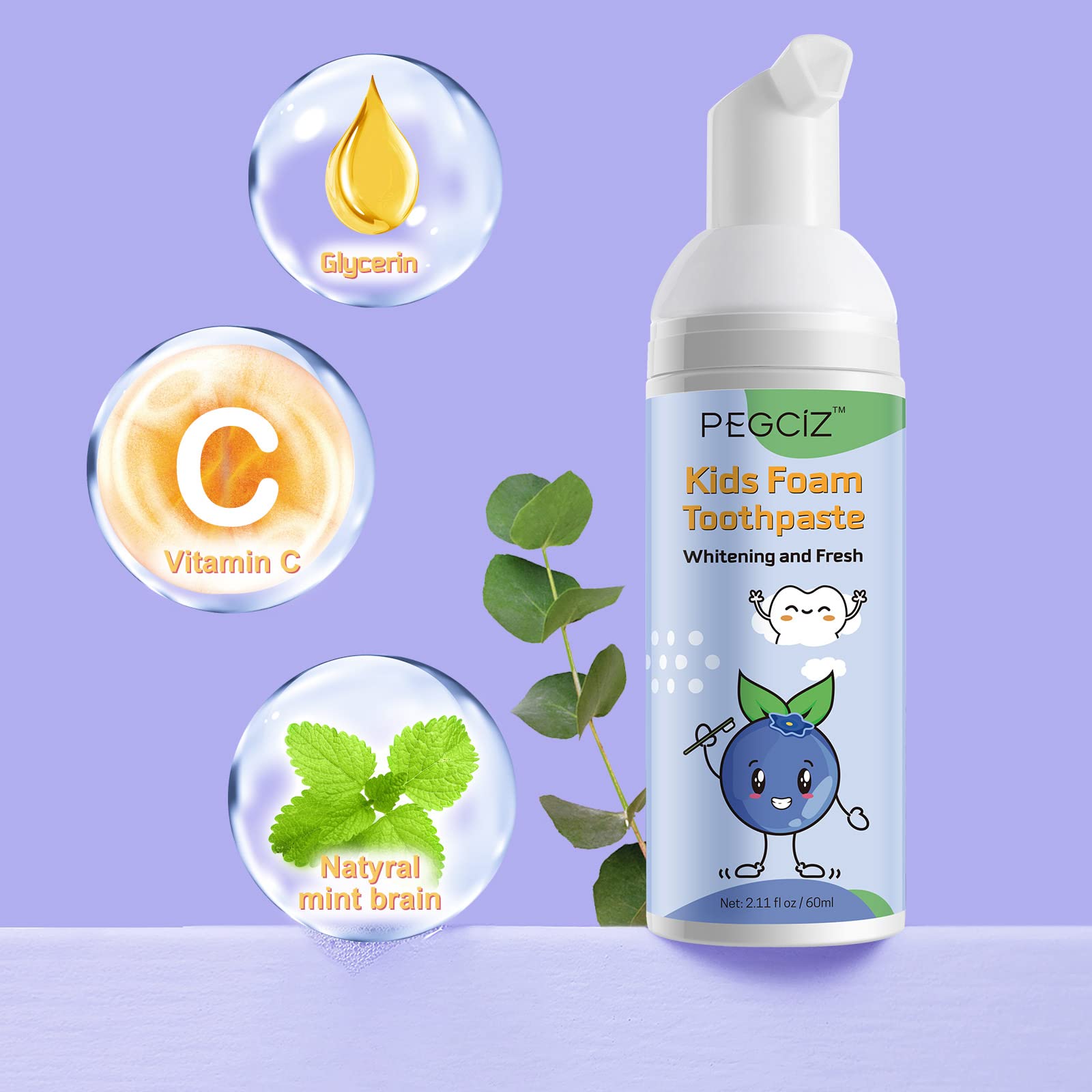 Moulis Foam Toothpaste Kids, Children Whitening Toothpaste with Low Fluoride & Natural Formula to Reduce Plaque, Toddler