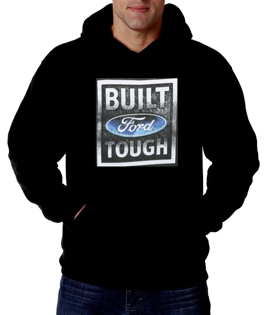 Lucky Ride Ford Built Tough Stamp Men's Pullover Sweatshirt Car Racing Hoodie Black,X-Large