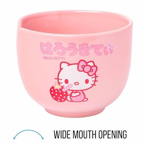 Silver Buffalo Sanrio Hello Kitty Strawberry Milk Japanese Character Ceramic Ramen Rice Bowl with Chopsticks, 20 Ounces, Pink