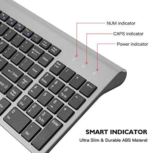 Wireless Keyboard and Mouse Combo, cimetech Compact Full Size Wireless Computer Keyboard and Mouse Set 2.4G Ultra-Thin Sleek Design for Windows, Computer, Desktop, PC, Notebook, Laptop - Grey