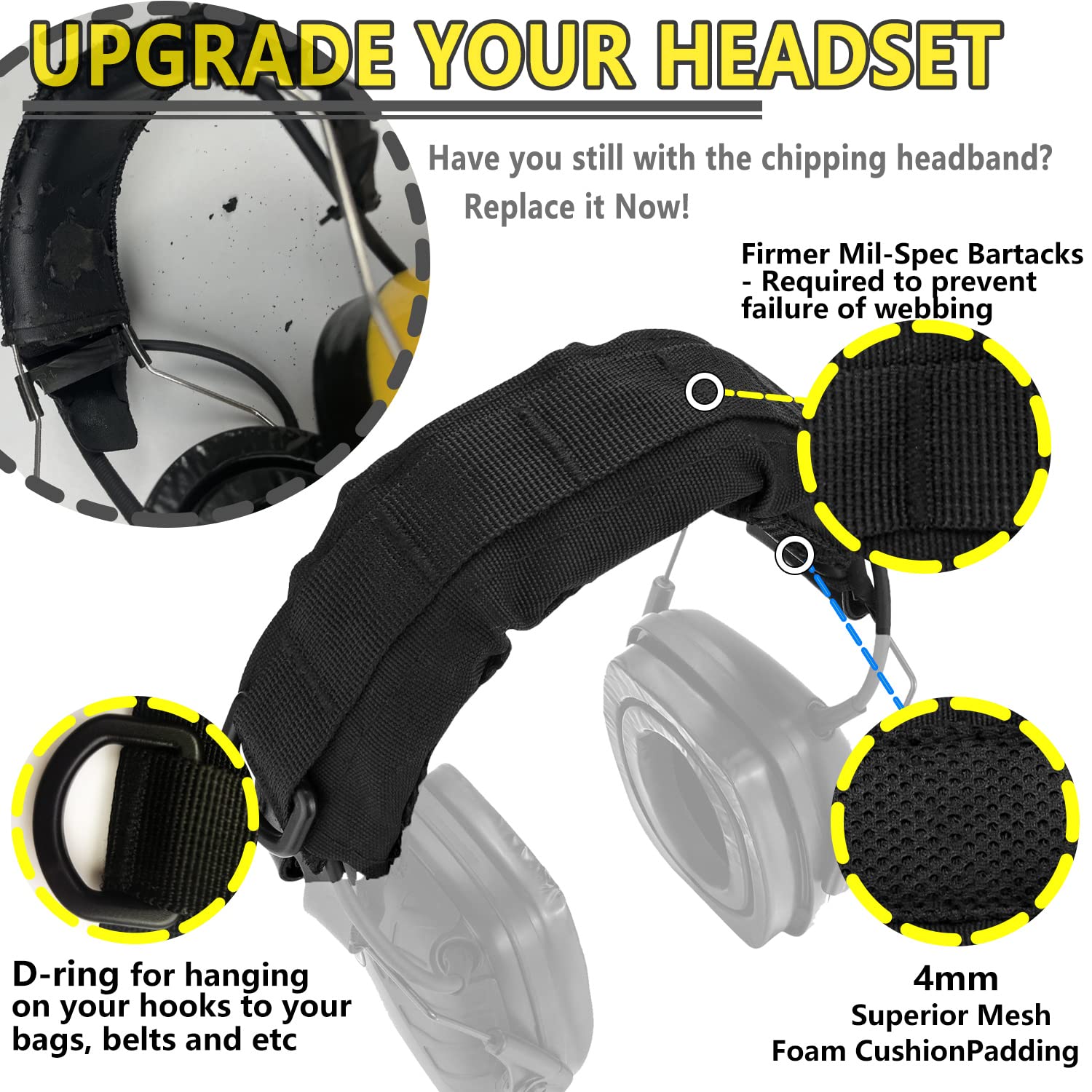 PROHEAR HC01 Headset Cover Tactical Advanced Earmuffs Modular Cover Fit for 3M WorkTunes Peltor Howard Leight Impact Walkers Razor - Black