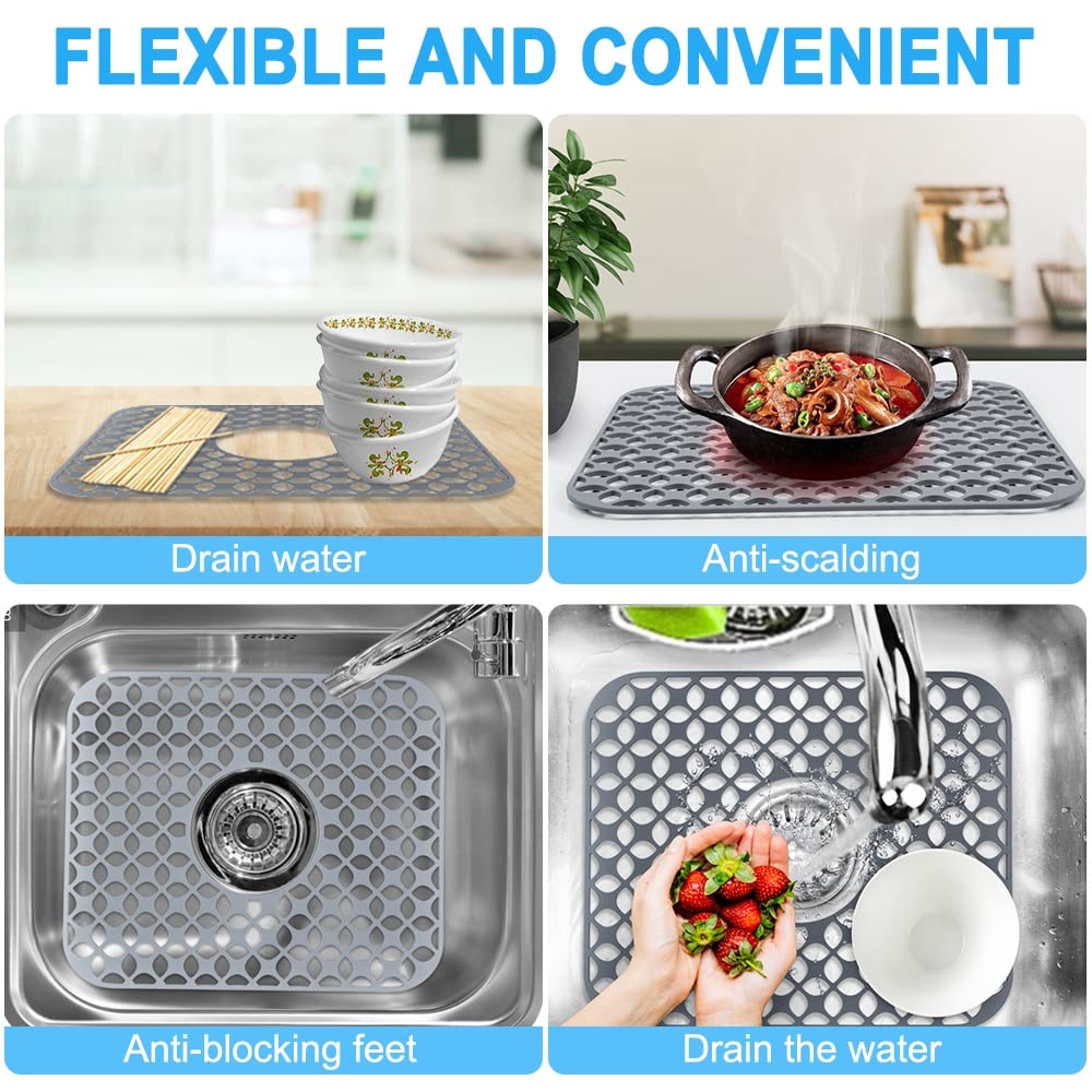 LucyPhy Silicone Sink Mat for Kitchen Sink Good Grips Non-slip Sink Protector Sink Mat Grid for Bottom of Farmhouse Sink(Flower Pattern,Centre hole,1PCS)