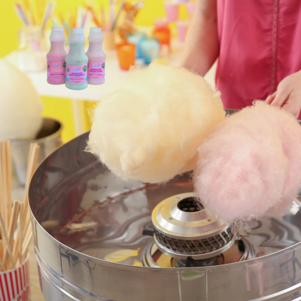 Lupy Lups! Sugar Mix Kit Floss Sugar With 3 count -14.10 oz Plastics Jars of Blue Raspberry, Purple Grape & Pink Cherry- 50 Paper Cones- Create Delicious Fluffy Cotton Candy - Cotton Candy also floats atop beverages! (Sugar Mix w Cones)