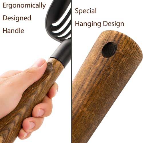 Yangbaga Newest Cat Litter Scoop with Deep Shovel, Non-Stick Coated Metal Litter Scoop with Ash Wood Handle&Hanging Design, More Efficient Litter Sifter with Better Litter Filtration (Dark Brown)