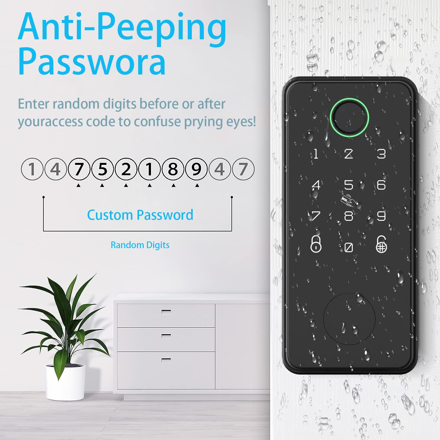 Matte Black Automatic Smart Lock, 5-in-1 Keyless Entry Door Lock, App Remote Control, Electronic Door Lock with Fingerprint, IC Cards, Touchscreen Keypad, Key,No Bridge Required, Easy Installation