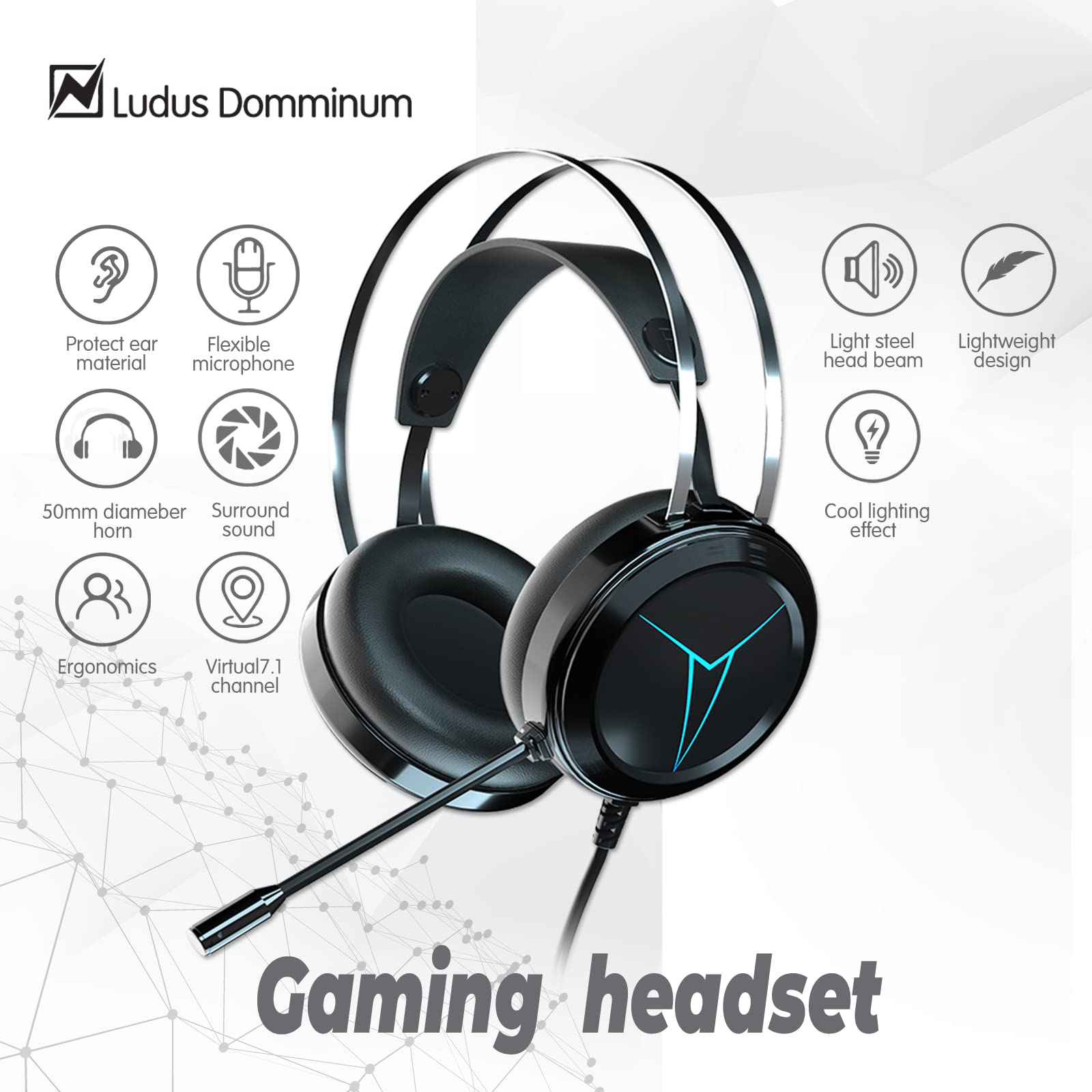 Ludus Dominum 4-in-1 Gaming Combo Set Wired RGB Backlit Gaming Keyboard 7200 DPI Programmable Macro Mouse Stereo Headphone and Extra Large Mouse Pad (White)