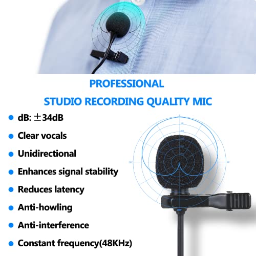 Wireless Lavalier Lapel Microphone for DSLR Camera/GoPro Video Recording, 164 ft Range, Rechargeable&6 Hrs Working, Plug and Play UHF Portable Cardioid Clip-on Cordless Mic with 1/8 inch TRRS Output