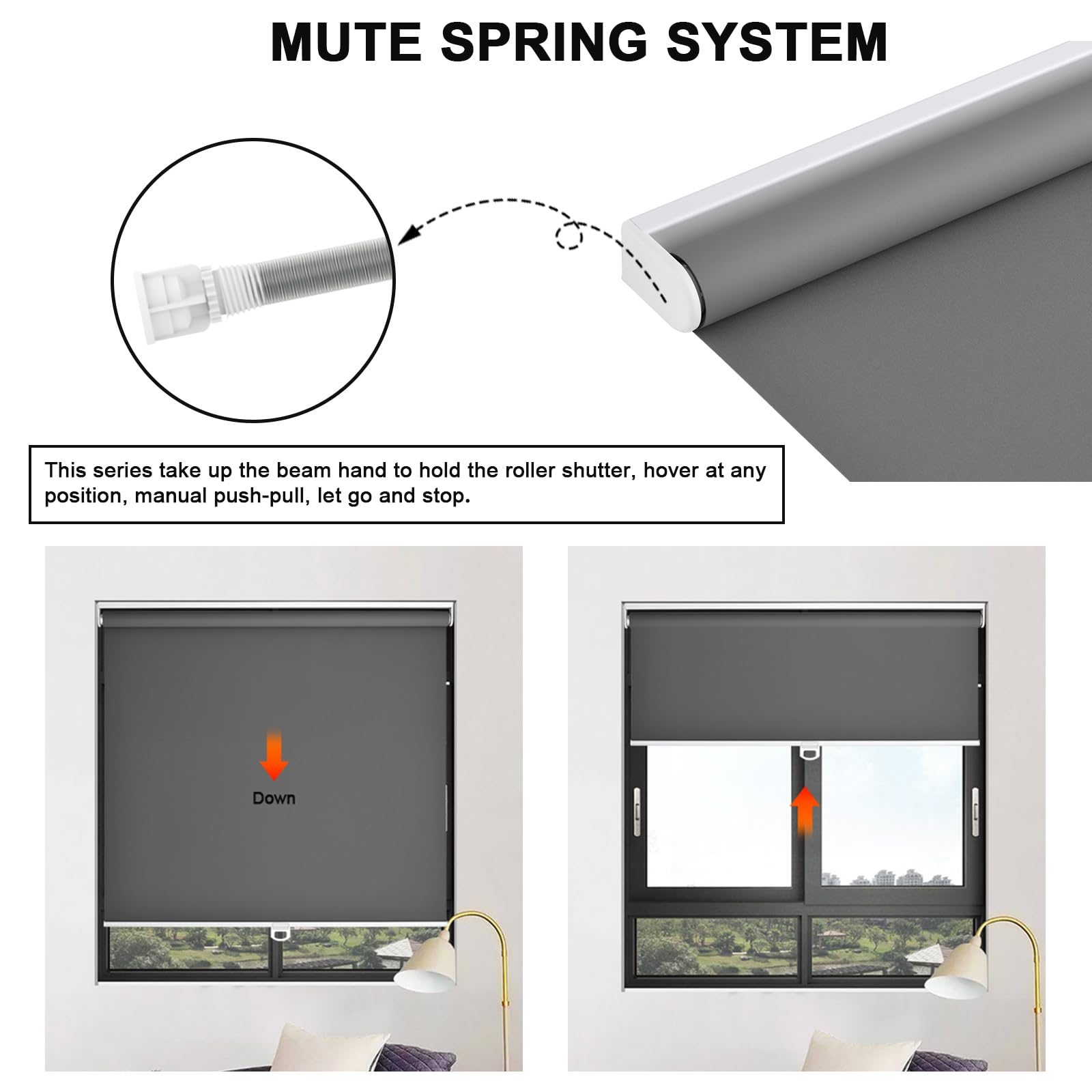 Lululand Window Roller Shades Cordless 100% Blackout(23" W x 72" H, Grey),with Spring System to Protect Privacy and Maintain Room Temperature.Easy to Install, Suitable for Home, Office