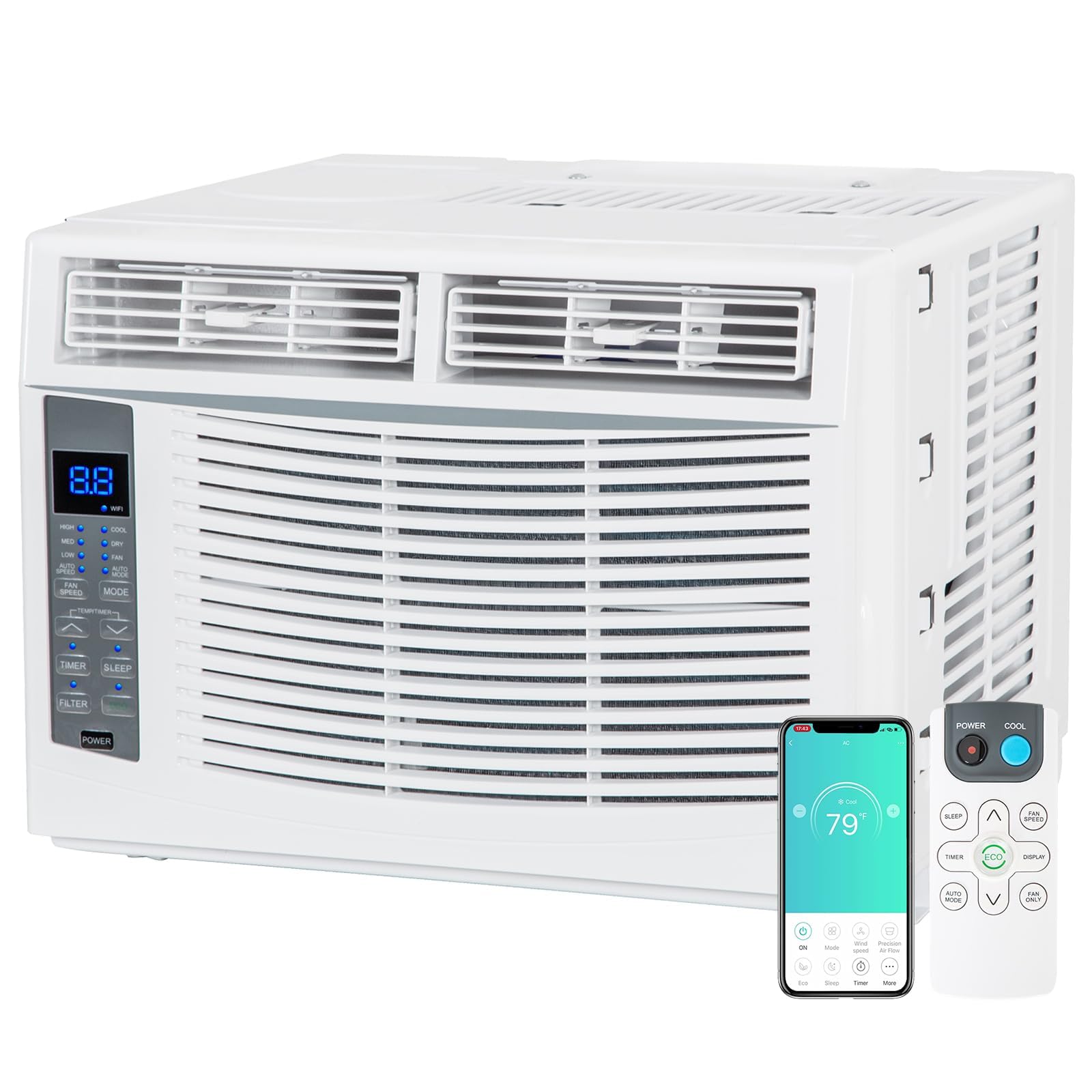 WiFi Enabled 6,000 BTU Window Air Conditioner, Smart Window AC Unit with Remote, Energy Saving, Easy Install Kit, Cools up to 250 Square Feet