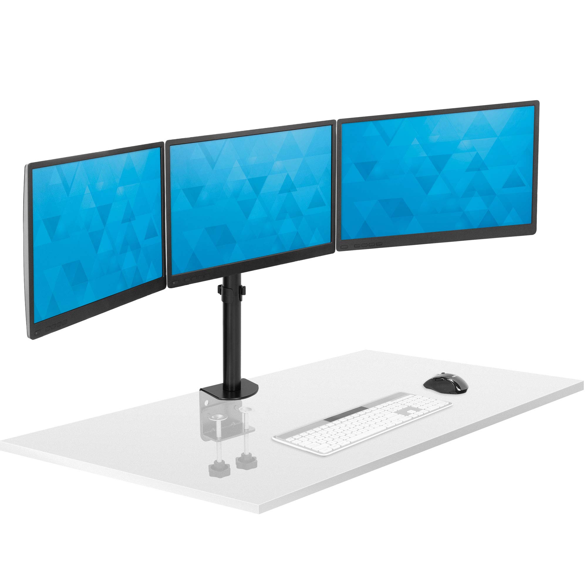 Mount-It! Triple Monitor Mount | 3 Computer Screen Desk Stand with Clamp and Grommet Base Fits Up to 24, 27, 32 Displays | Universal VESA Pattern 75x75 and 100x100
