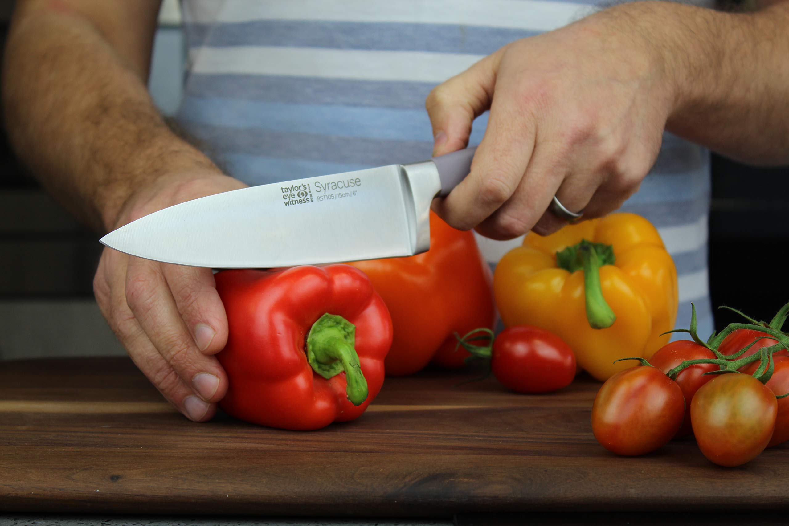Taylors Eye Witness Syracuse Kitchen Knife 3pce Set - Paring 8cm/3.5β, Chefs 15cm/6β & Cooks All Purpose 13cm/5β Cutting Edge. Ultra Fine, Razor Sharp Blade. Soft Textured Grip Berry Colour Handle