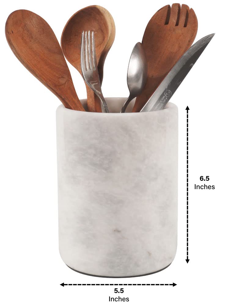 Radicaln Marble Utensil Holder Spoon Caddy Countertop White Handmade kitchen Utensils set organizer - 5.5"x6.5" Inch flatware chopstick Canister Utensil Holders β Home Accessories (WZ-03)