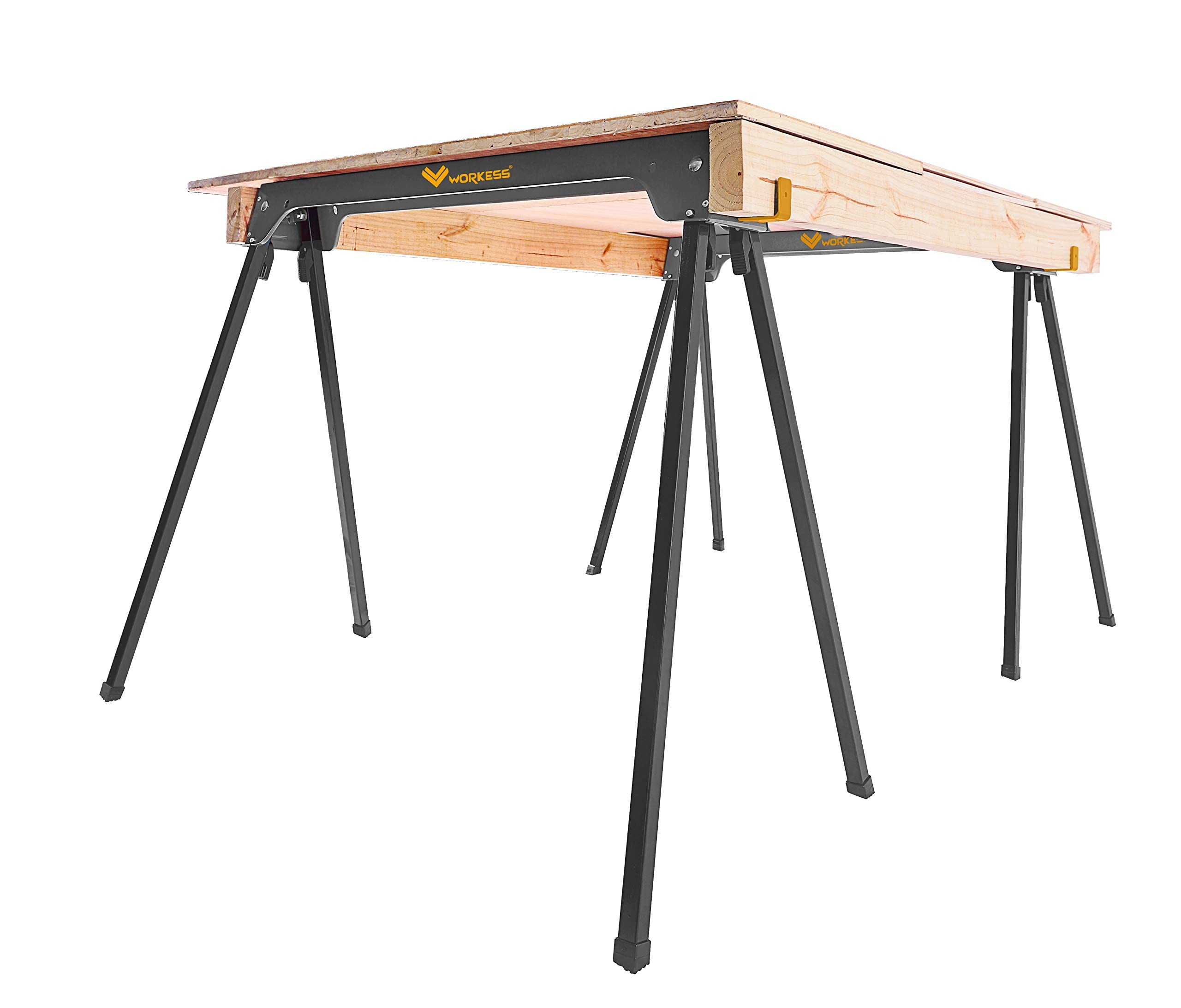 WORKESS Saw Horses 2 Pack, Heavy Duty Folding Portable Saw Horses Table 2200 Lbs Load Capacity with 2x4 Support Legs, Fast Open Legs and Easy Grip Handle for Woodworking.