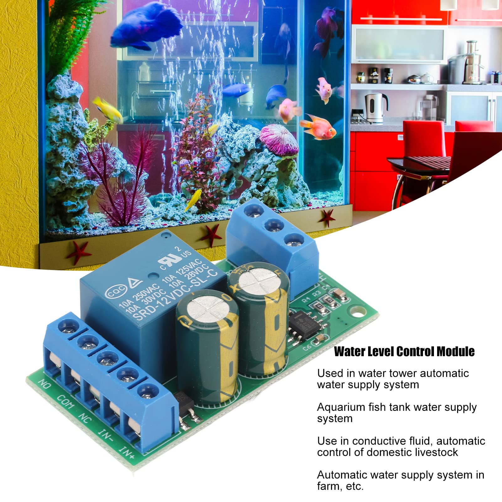 Water Level Controller Module, 12V Relay Panel Liquid Level Control Module 30VDC Maximum Load for Fish