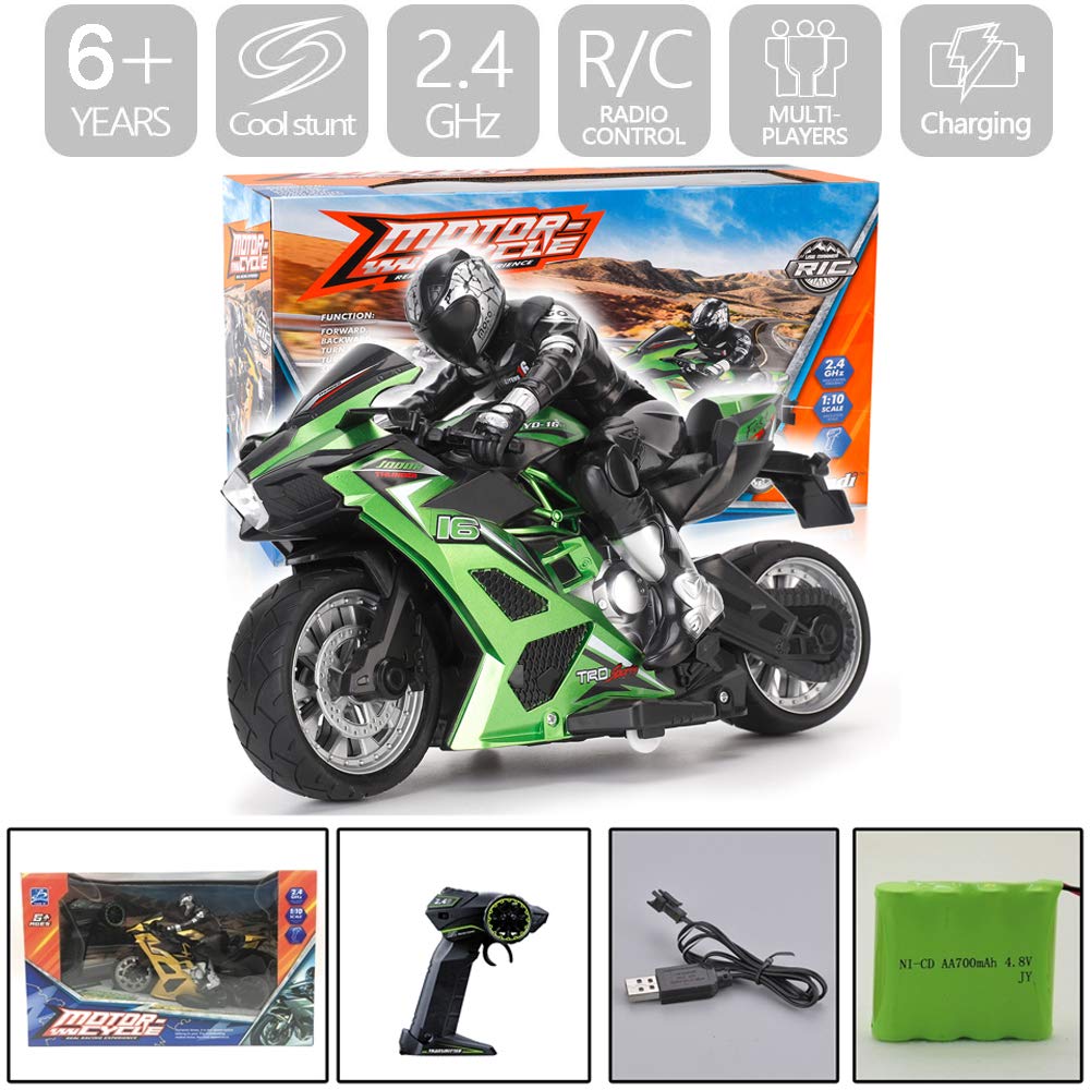 Liberty Imports 2.4G 1/10 High Speed Cross Country RC Remote Control Stunt Motorcycle with Riding Figure