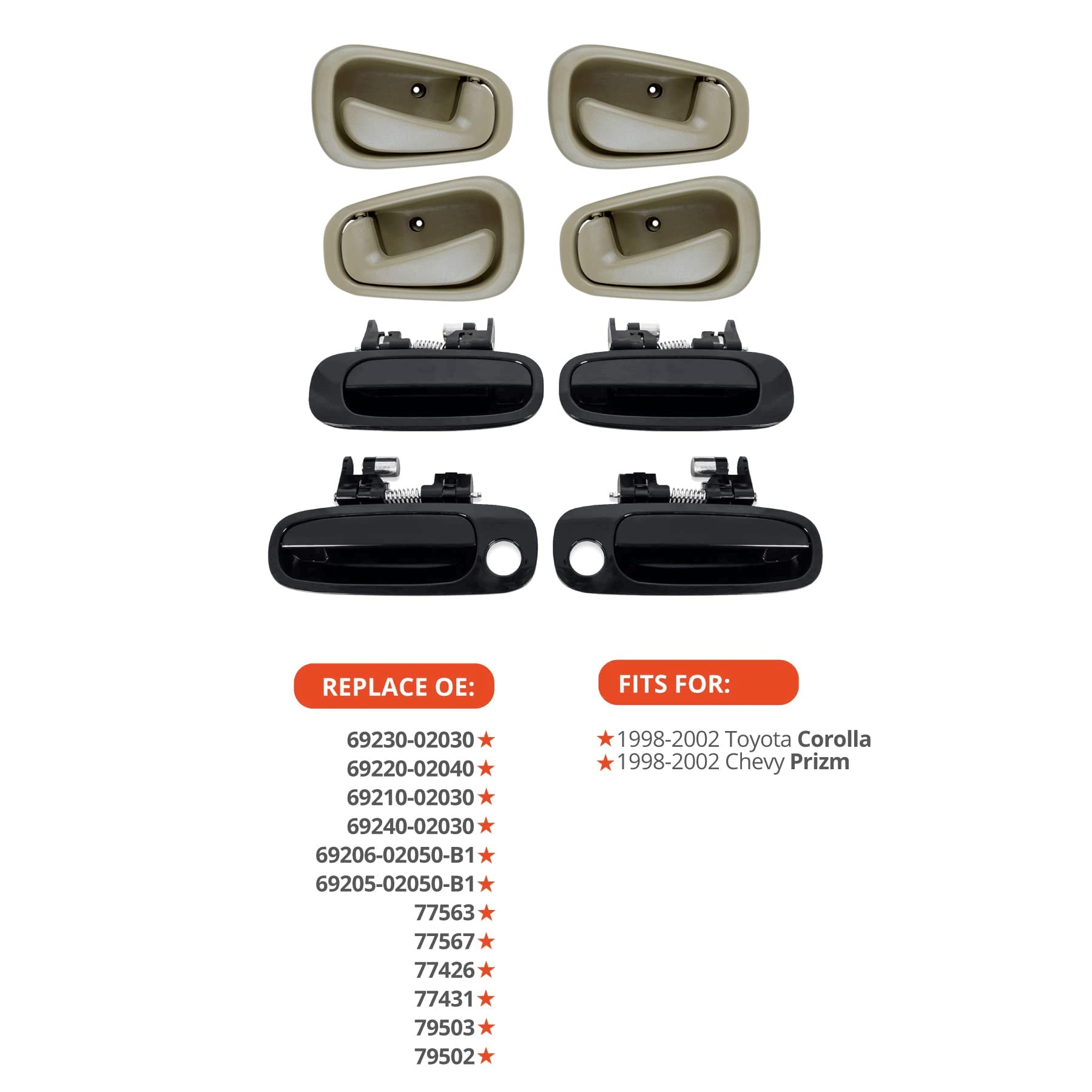 SERVOMASTER 8PCS Interior Door Handle Front Rear Left and Right Side
