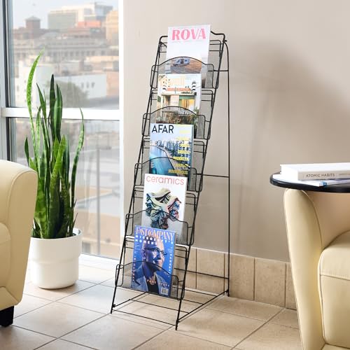 Safco Onyx Floor Rack, Ladder Magazine Rack with 5 Pockets, Commercial-Grade Steel Construction