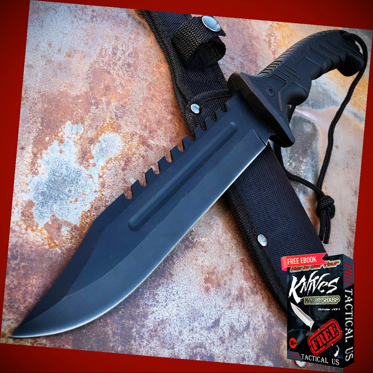 New 12" inch Military TACTICAL SURVIVAL Rambo Hunting FIXED BLADE ProTactical Knife Army BLACK BA-0880kn by PrTac-US