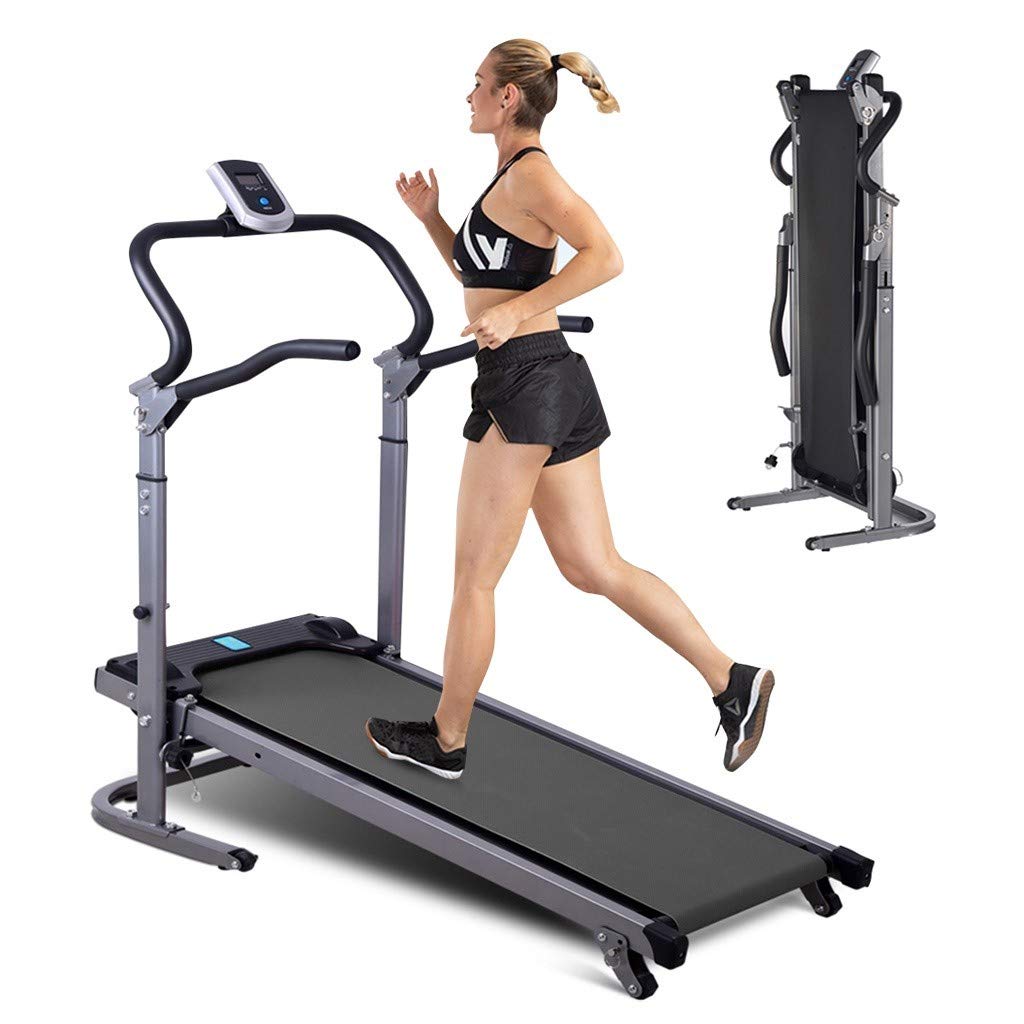 OKBOP Folding Manual Treadmill, 4-in-1 Foldable Under Desk Treadmills Machine for Small Space, Incline Compact Mini Walking Machine for Home Office, 300 lbs Weight Capacity (Black)